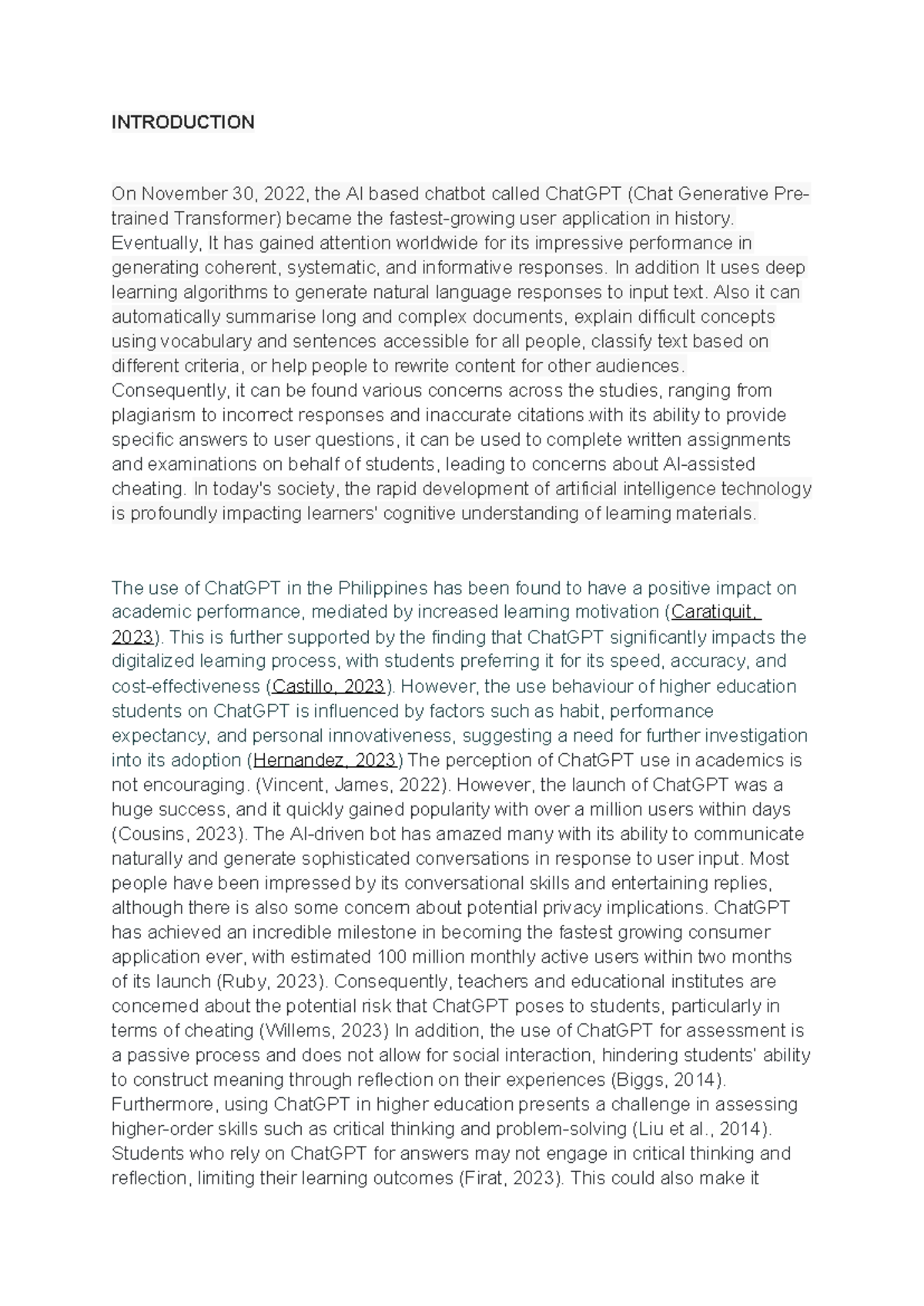 Chatgpt - Just an essay - INTRODUCTION On November 30, 2022, the AI ...