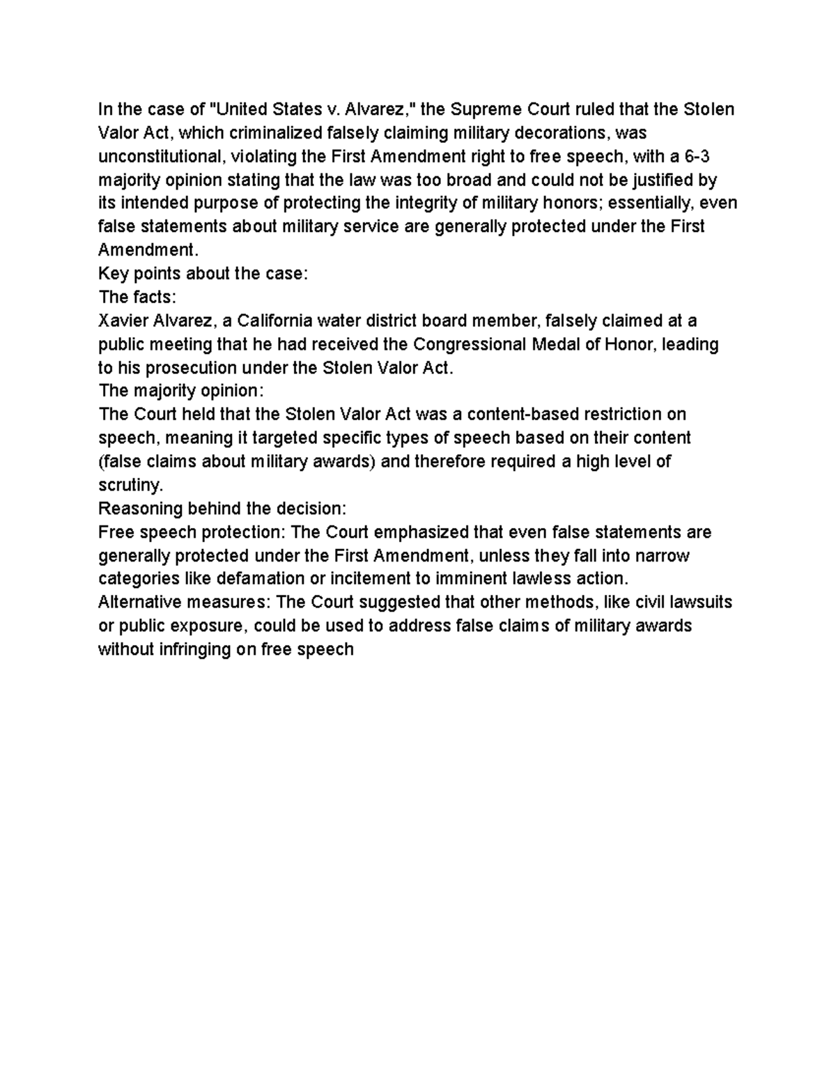 Untitled document - idik - In the case of "United States v. Alvarez ...