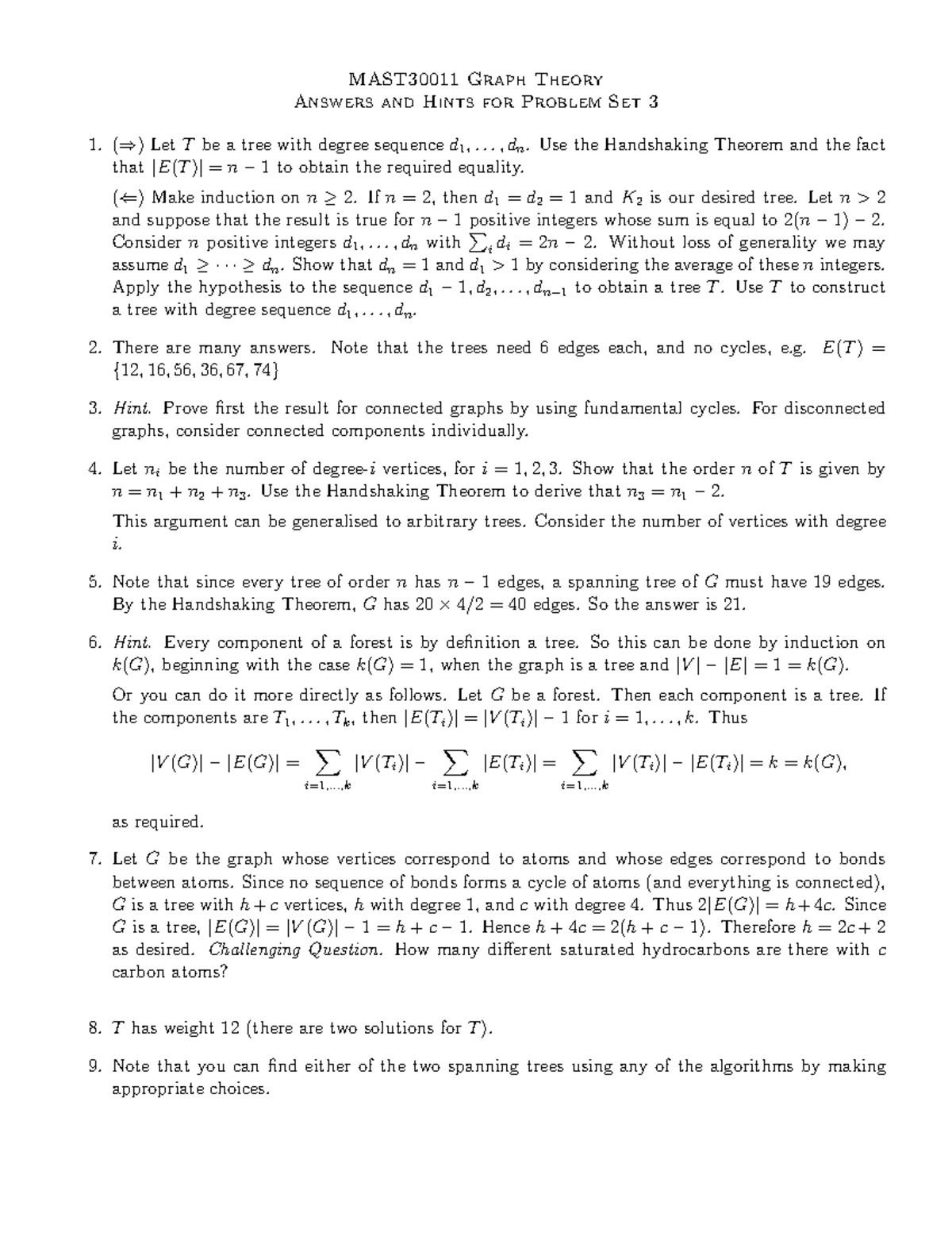 Answer Set 2021 Section 3 (Problem Booklet) - MAST30011 Graph Theory ...