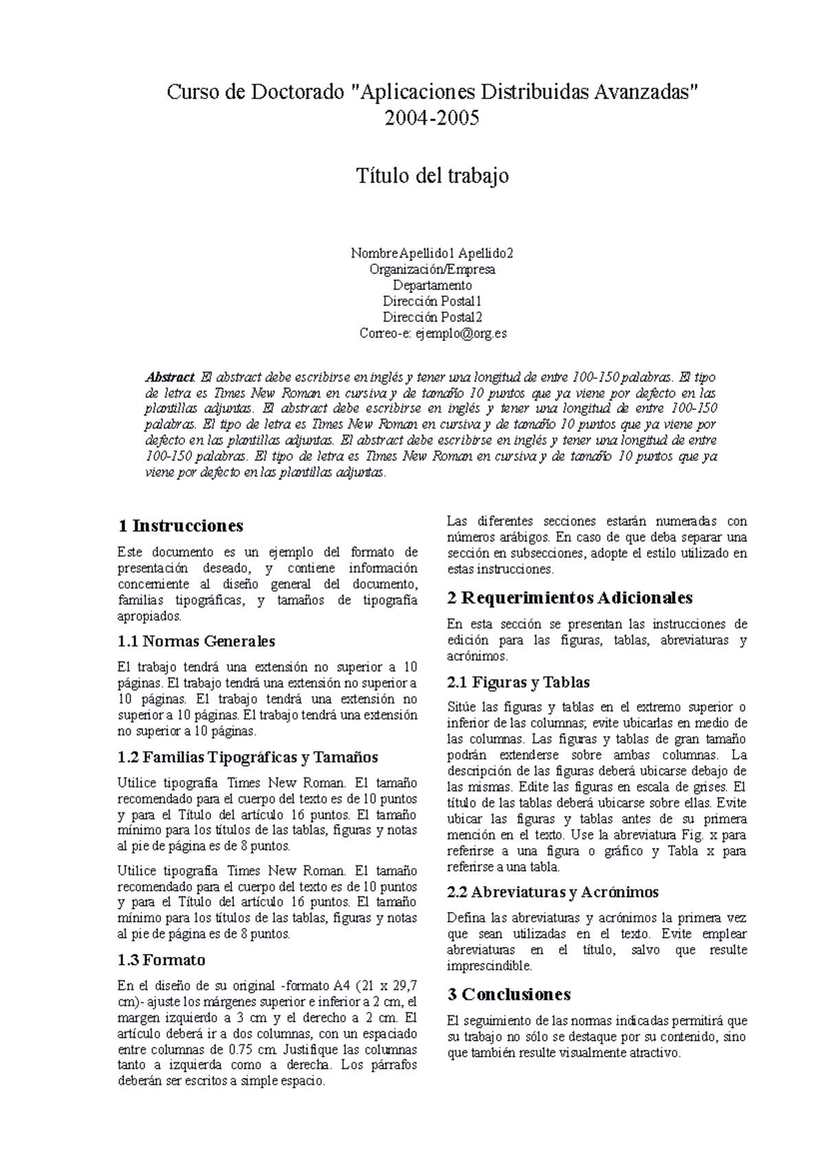 1. formato-acm - Formato ACM - Curso de Doctorado "Aplicaciones Distribuidas Avanzadas" - Studocu