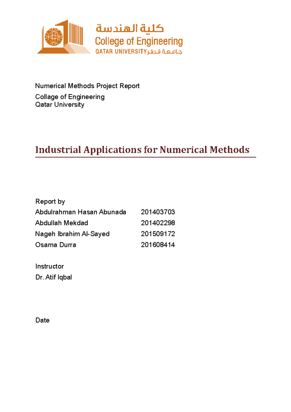Project report - Numerical Methods [GENG300] : practice materials with quizzes course work and ...