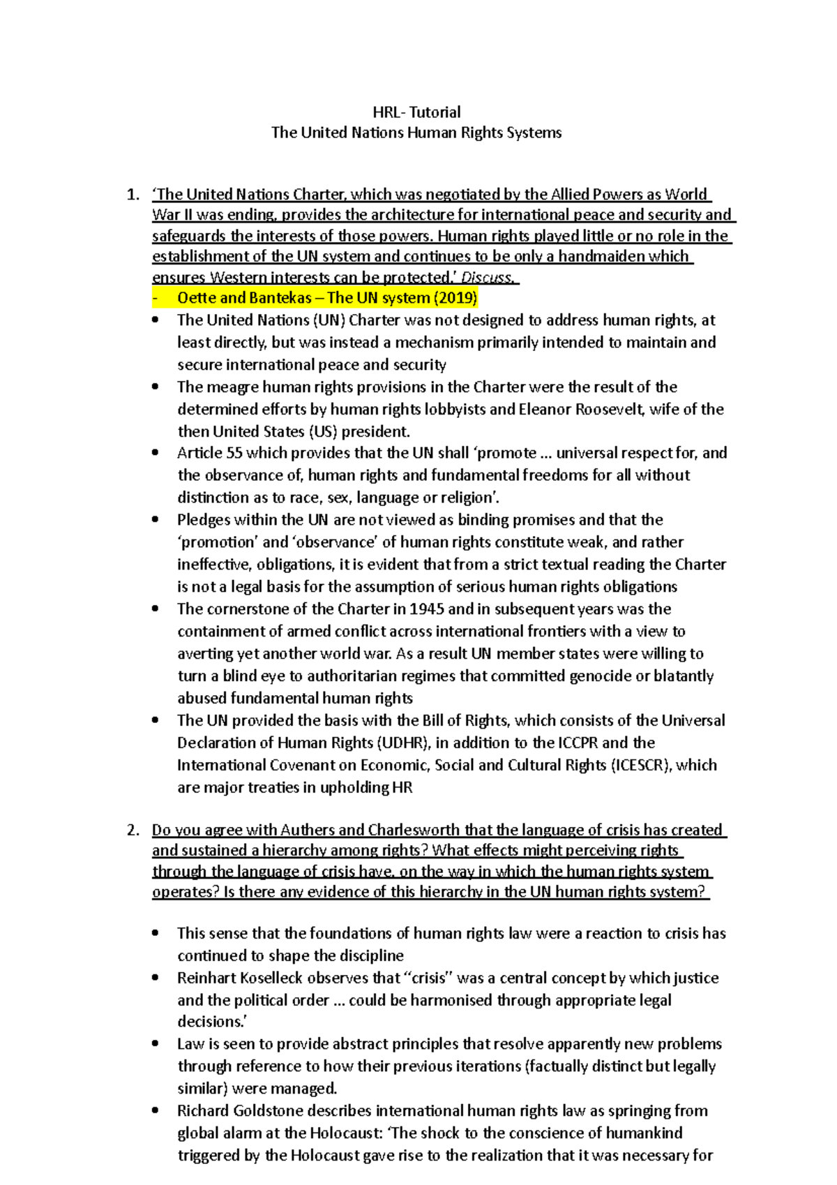 HRL- Tutorial 3 - HRL- Tutorial The United Nations Human Rights Systems ...