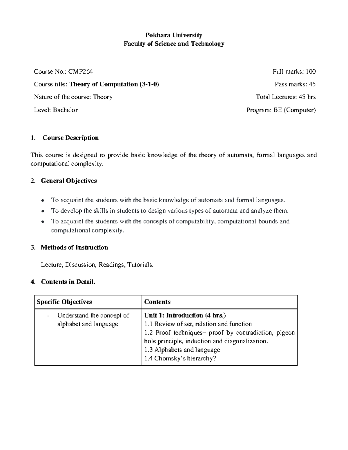 Theroy of Computation - toc notes - Pokhara University Faculty of ...