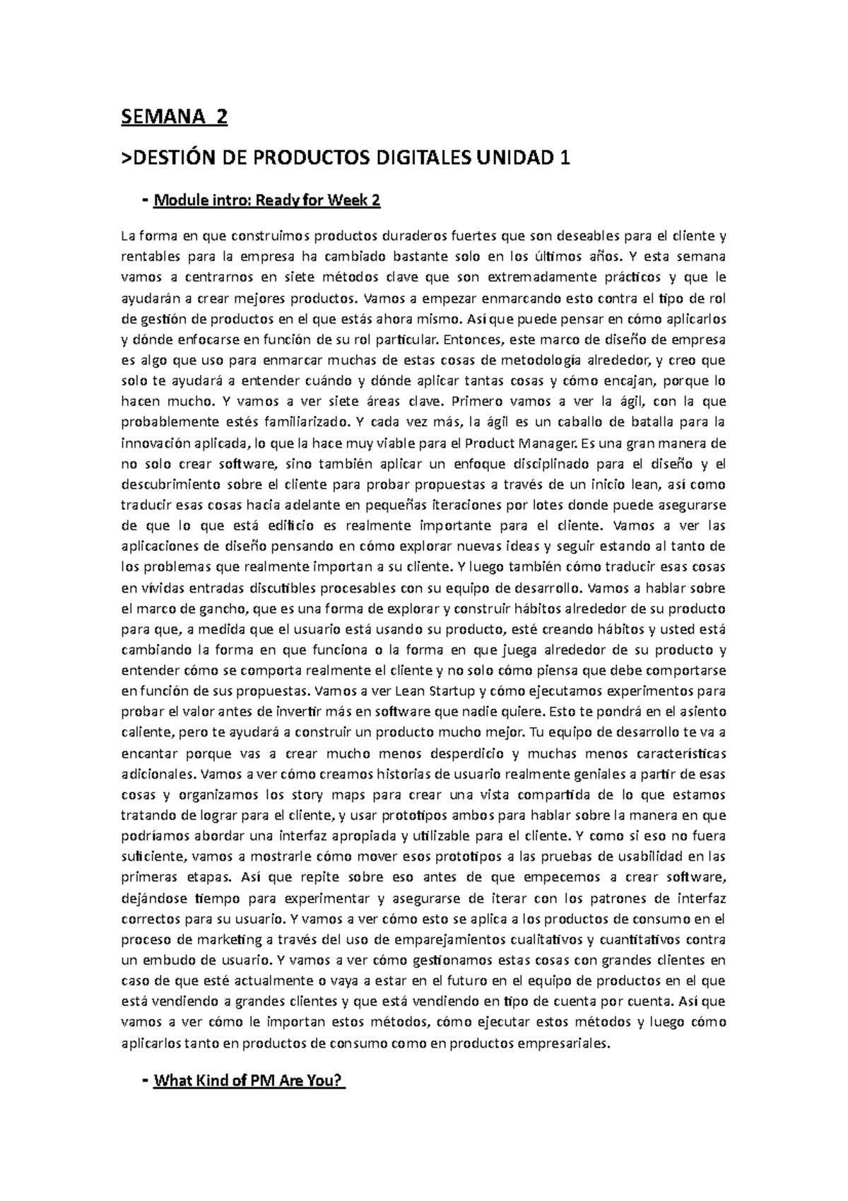 Semana 2 - SEMANA 2 >DESTIÓN DE PRODUCTOS DIGITALES UNIDAD 1 - Module intro: Ready for Week 2 La ...