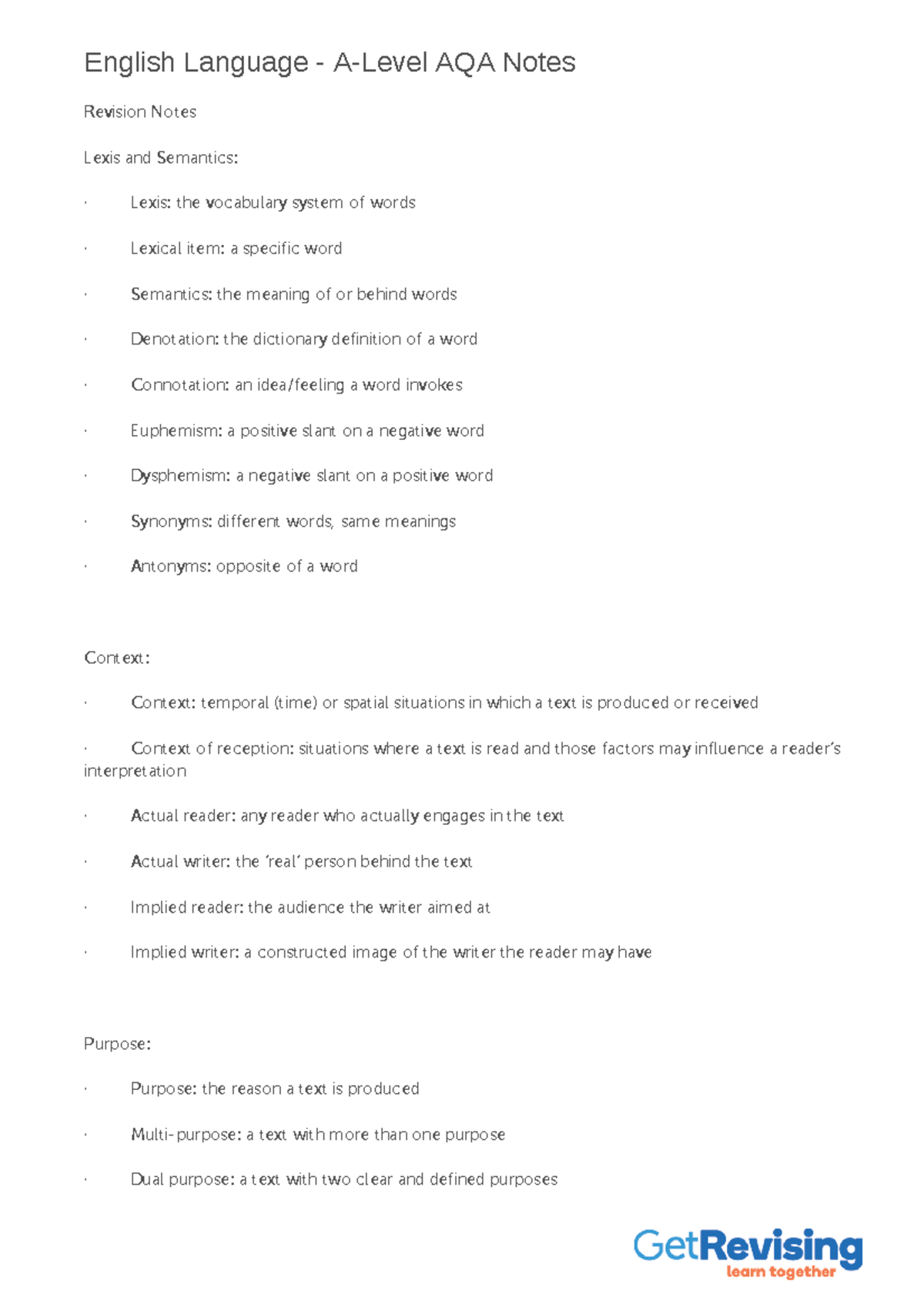 English Language - A-Level AQA Notes - English Language - A-Level AQA ...