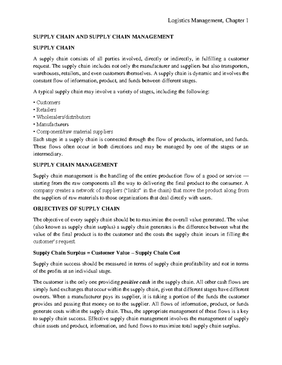 Lecture 01 Logistics Management - SUPPLY CHAIN AND SUPPLY CHAIN ...
