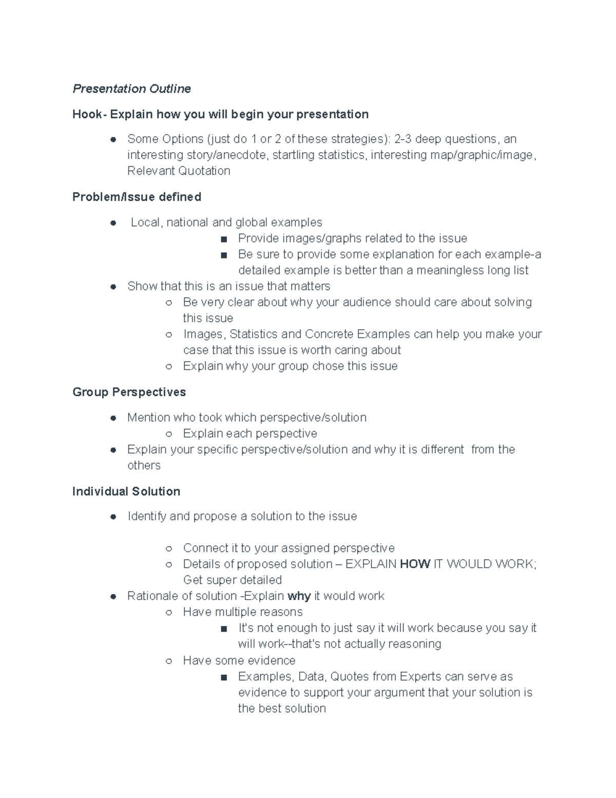 Component 3 Outline - How to do your project - Presentation Outline ...