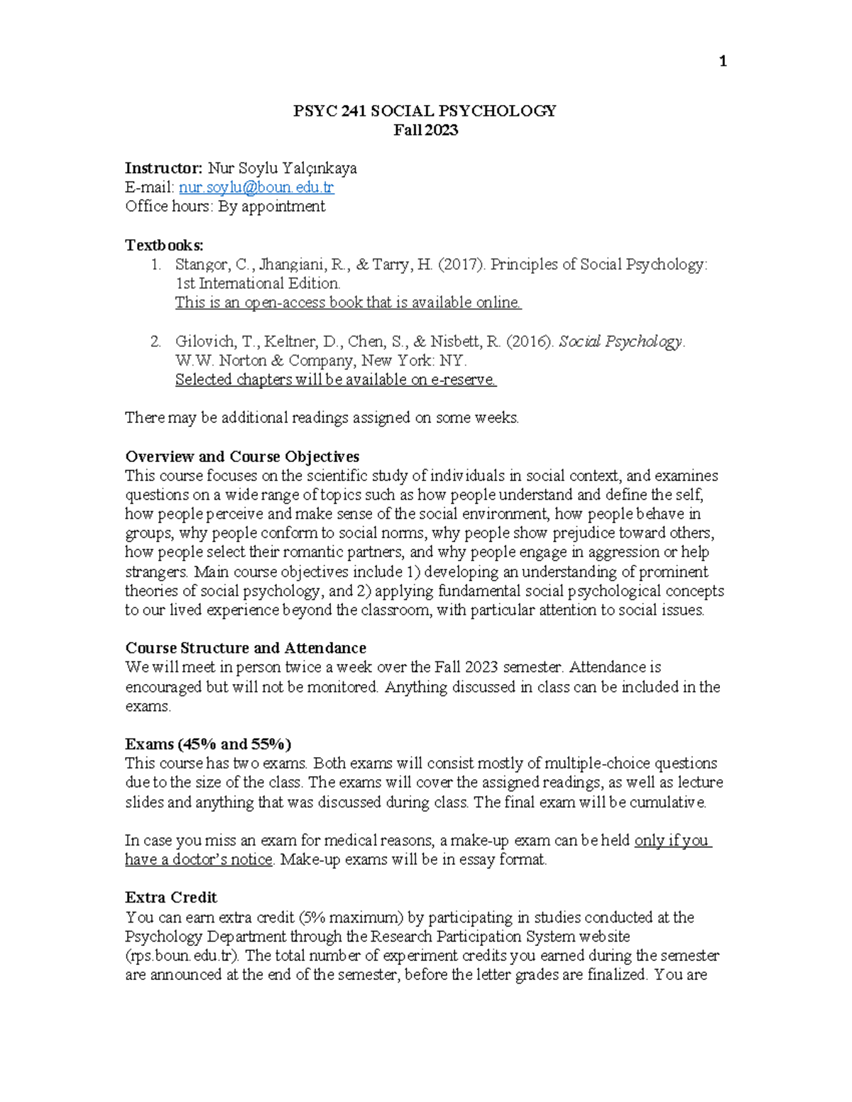 PSYC 241 Syllabus 2023 - PSYC 241 SOCIAL PSYCHOLOGY Fall 2023 ...