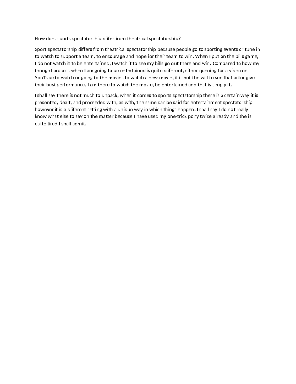 Document 3 - How does sports spectatorship differ from theatrical ...