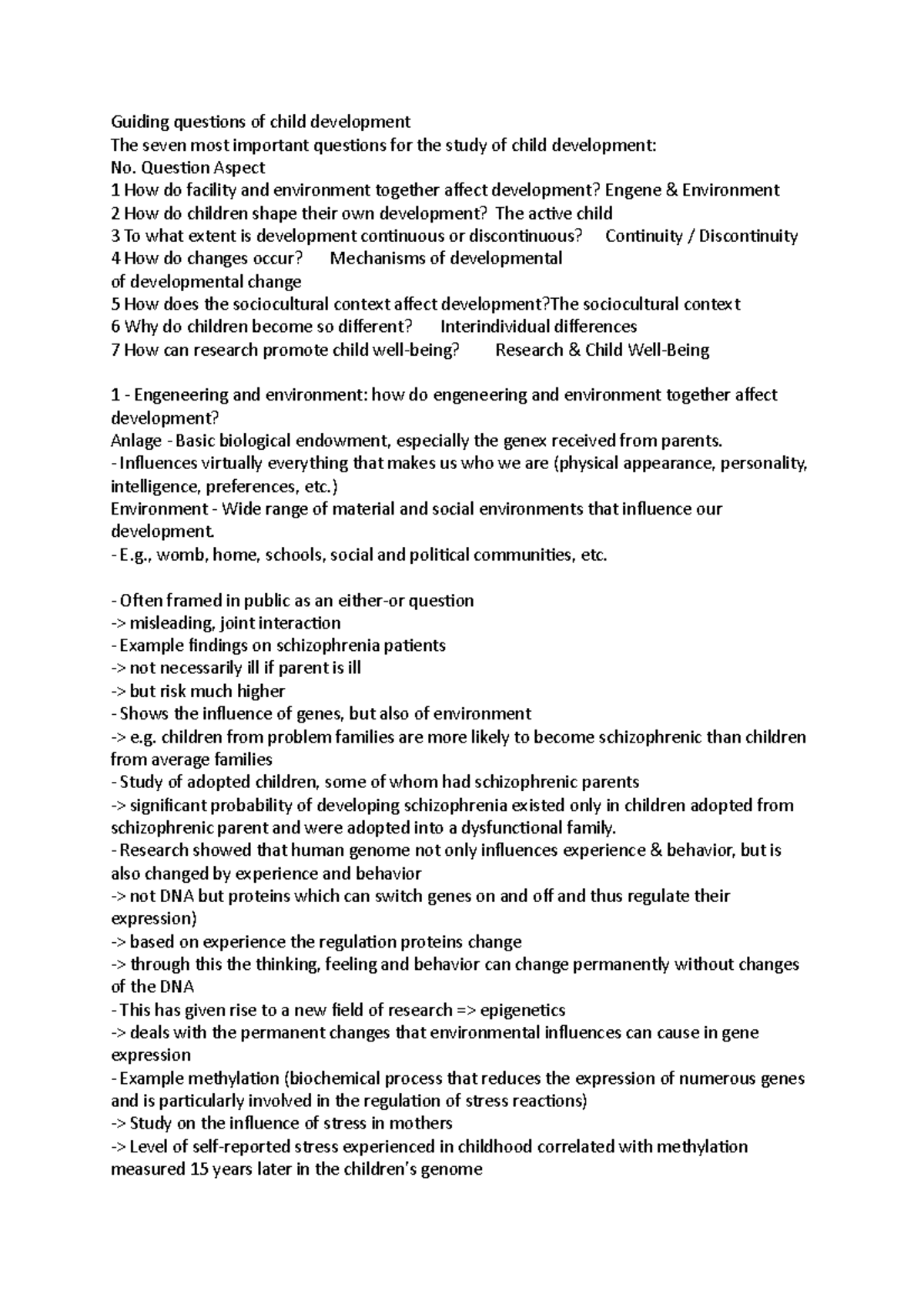 Guiding questions of child development - Question Aspect 1 How do ...