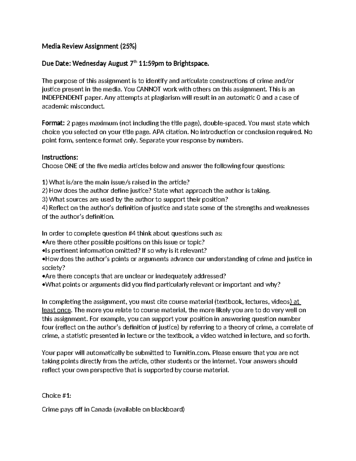 Media Review Assignment Instructions (section 1) - Media Review ...