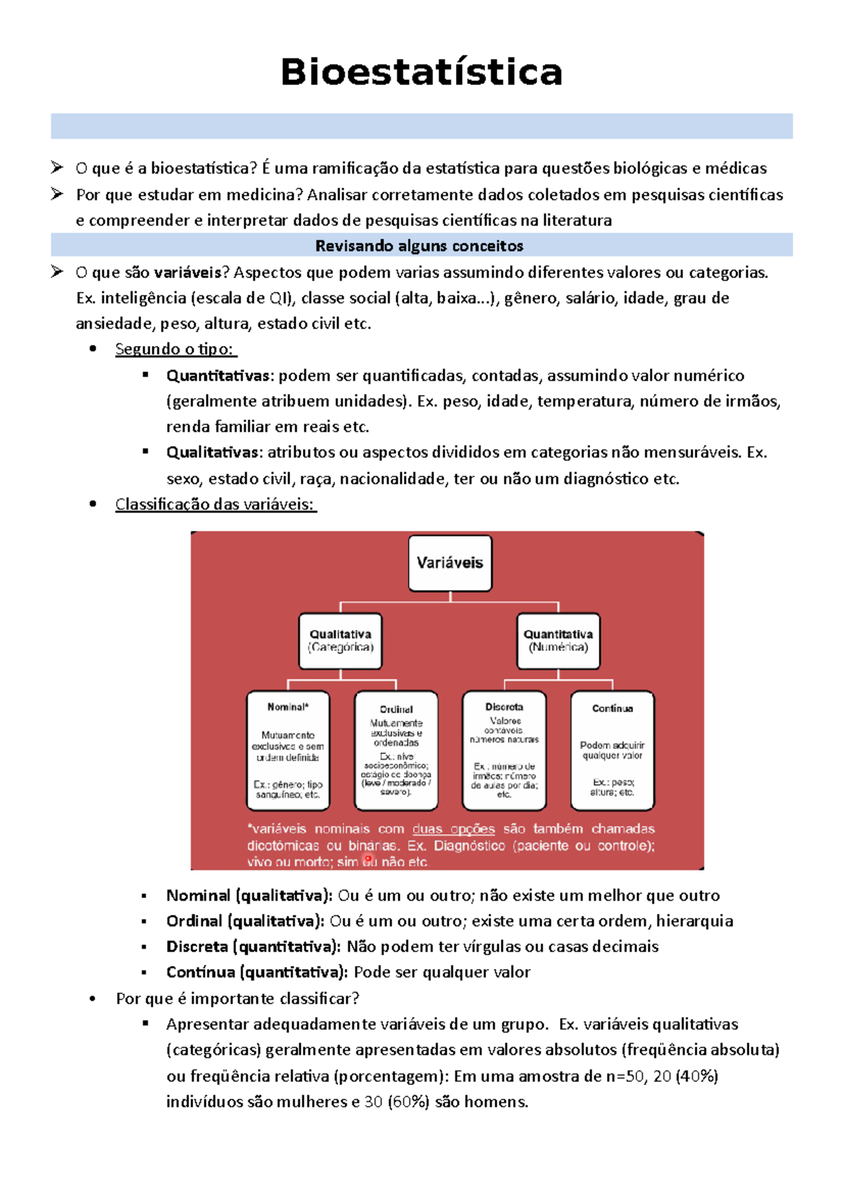 Bioestátistica - Resumo da aula completo - Estatística Básica ...
