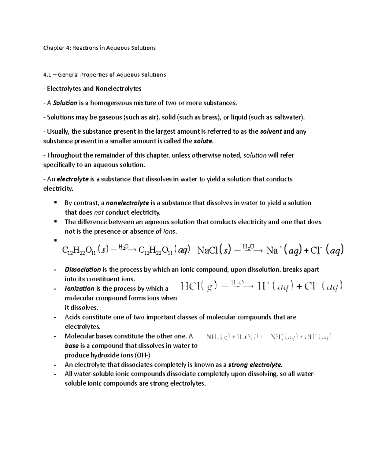 Chapter 4 notes - Chapter 4: Reactions in Aqueous Solutions 4 – General ...