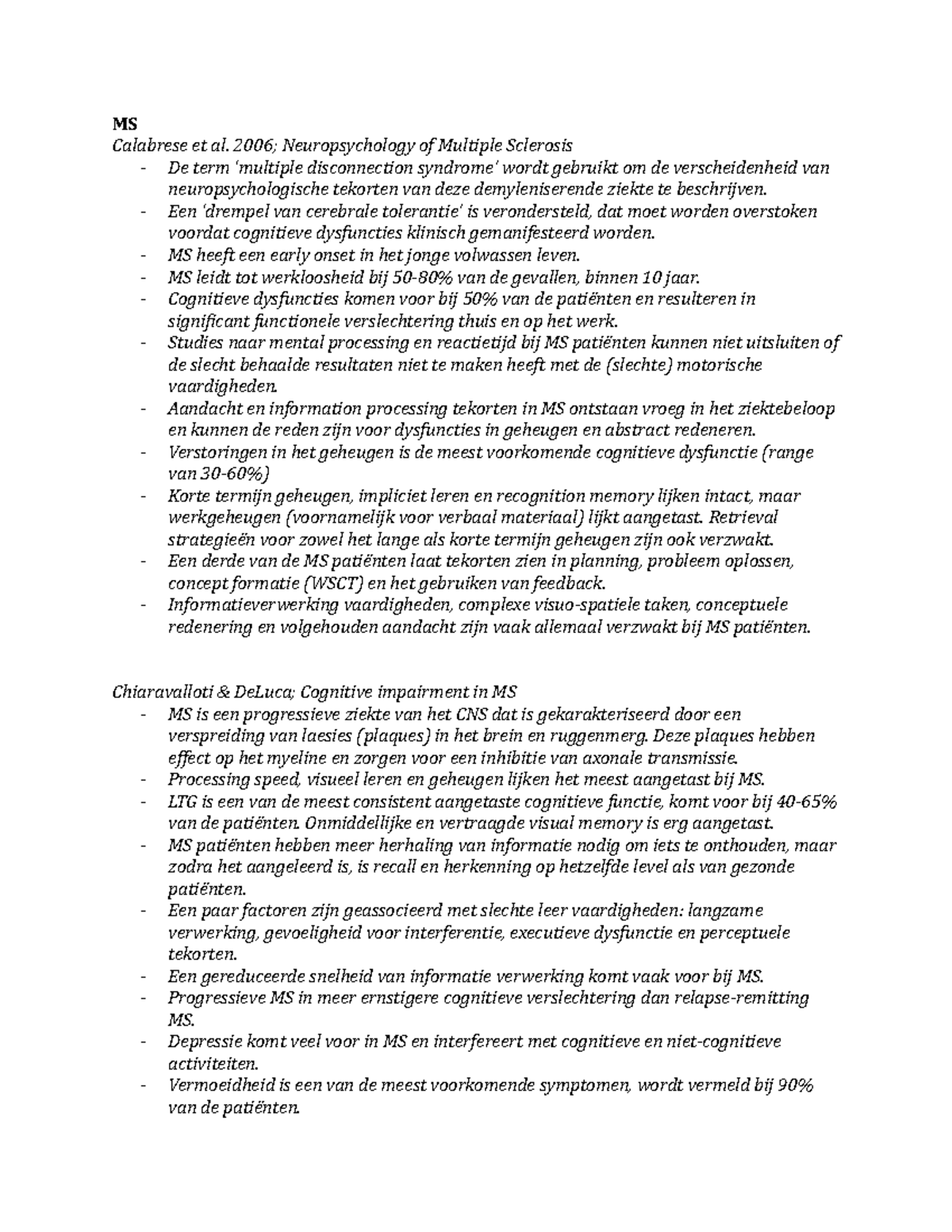 Samenvatting - artikel "patientdemonstraties" - MS Calabrese et al ...