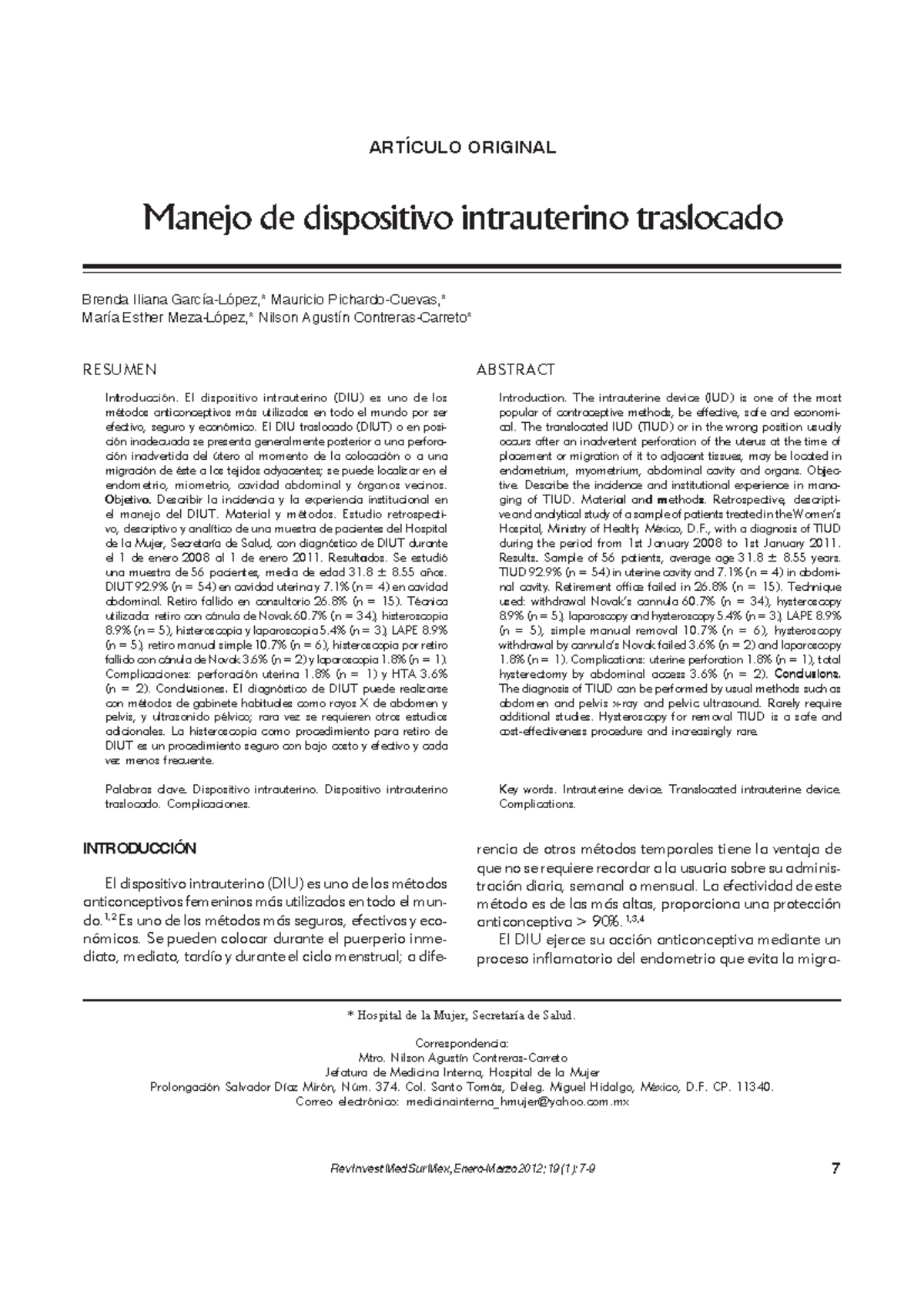 Manejo Del DIU Traslocado - 7 Manejo de dispositivo intrauterino ...
