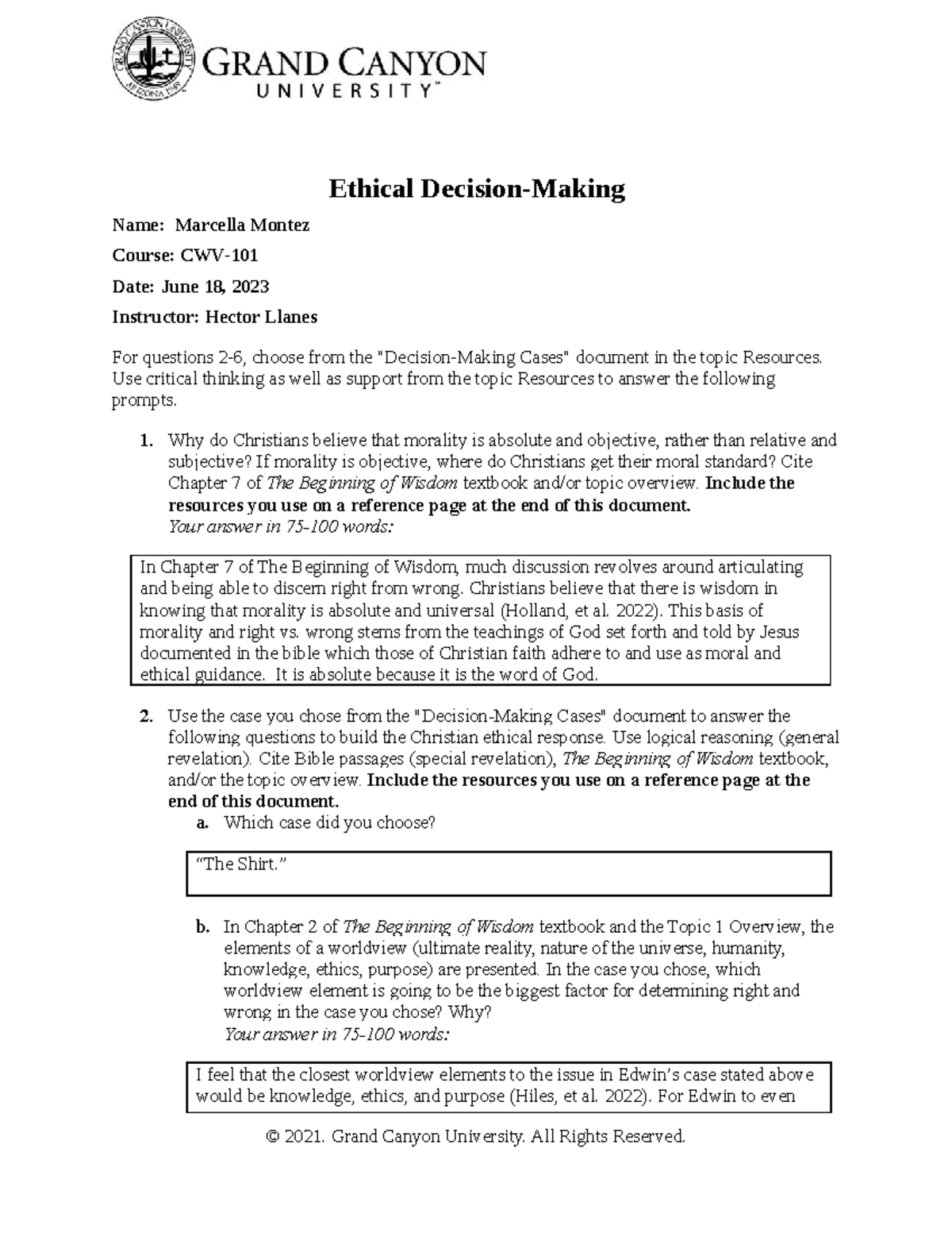 CWV-101-301-RS-T6-T7Ethical Decision Making - Ethical Decision-Making ...