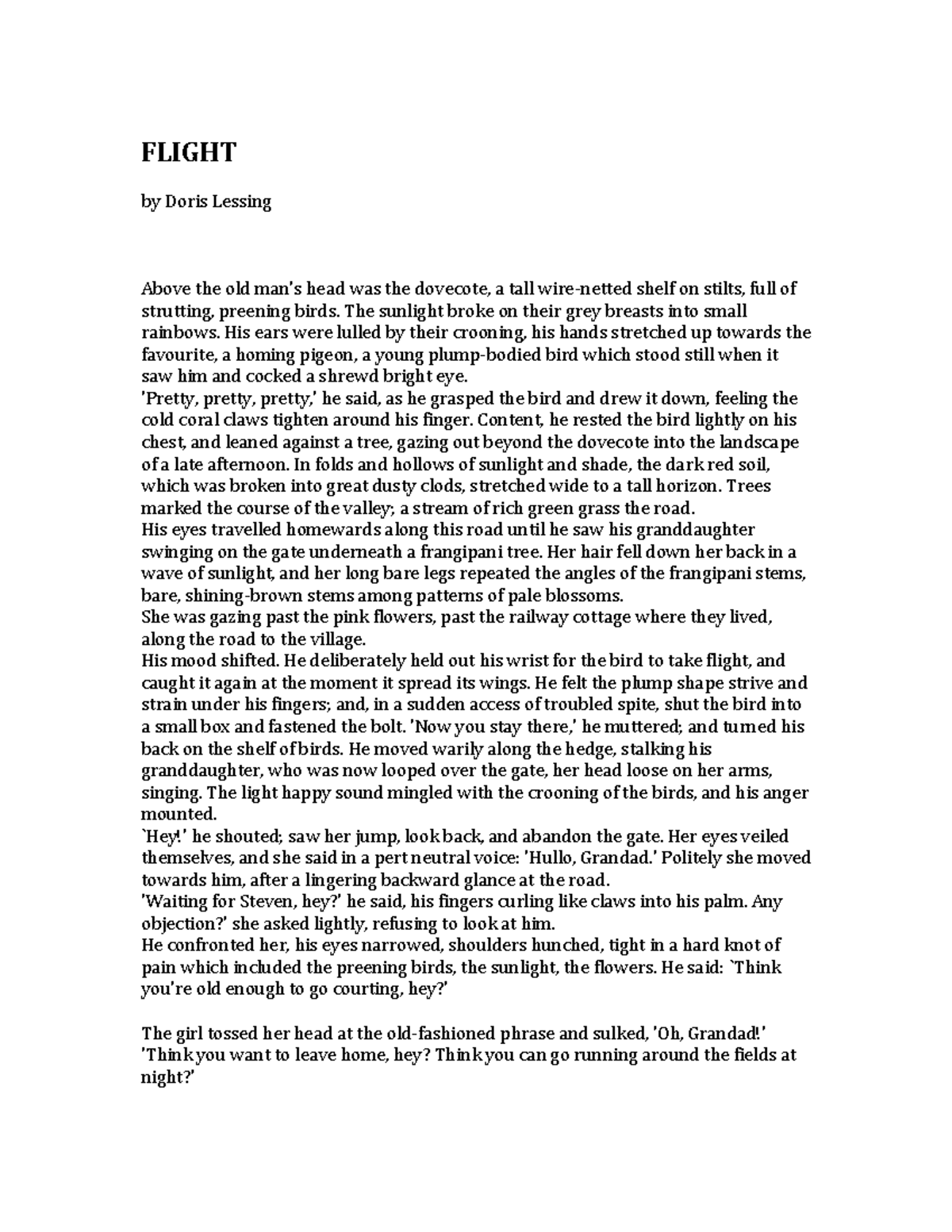 TÀI LIỆU NĂM 2 TRƯỜNG NHÂN VĂN - FLIGHT by Doris Lessing Above the old ...