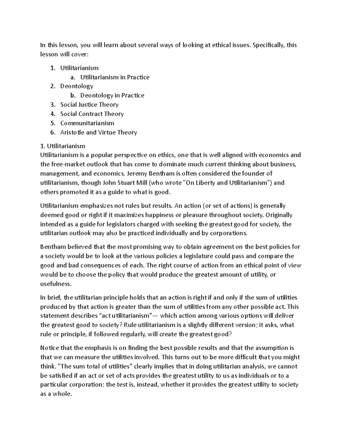 Document 16 - tutorial - In this lesson, you will learn about several ways of looking at ethical ...