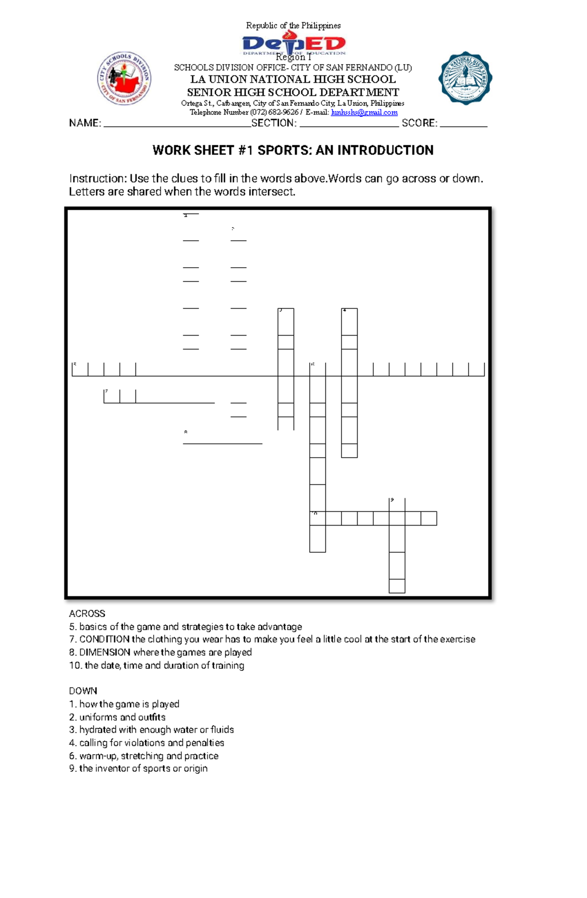 Worksheet - Republic of the Philippines Region I SCHOOLS DIVISION ...