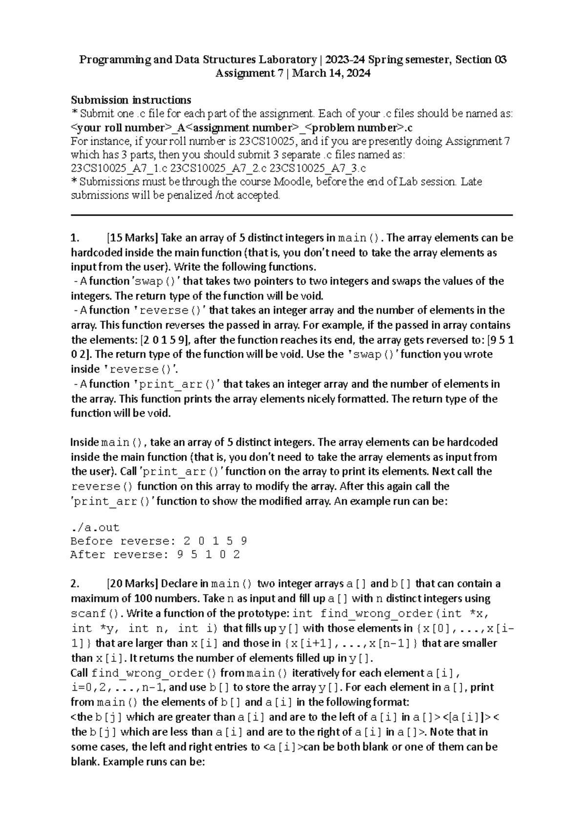 Assignments 07 - Assignment for Studocu selectionsa - Programming and Data Structures Laboratory ...