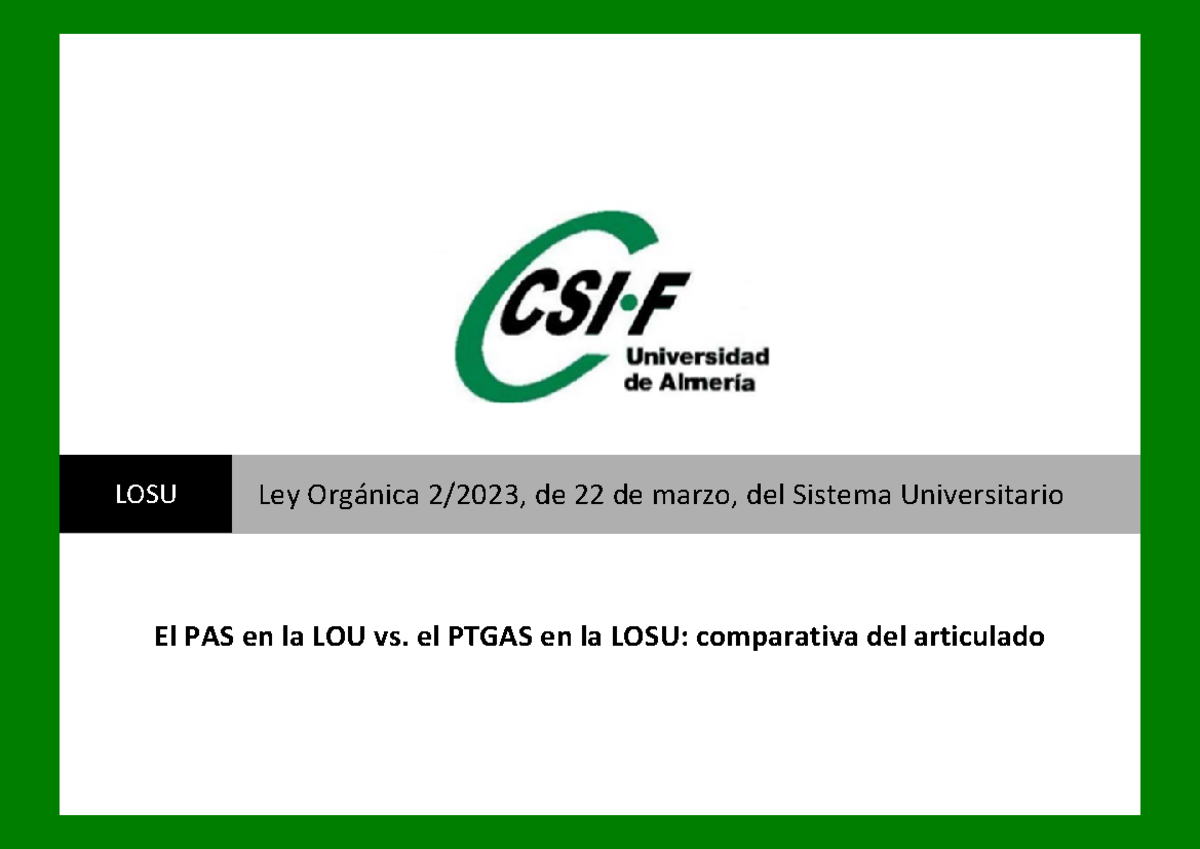El PAS en la LOSU - Tras aprobación de la LOSU 2/2023 se compara con la ...