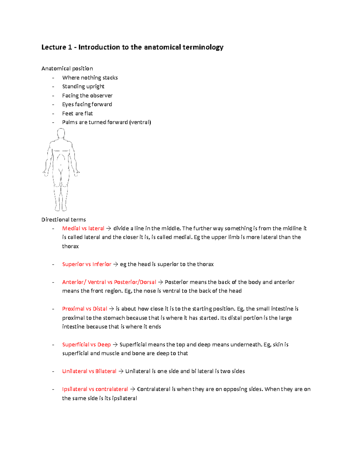 HA lecture notes - Lecture 1 - Introduction to the anatomical ...