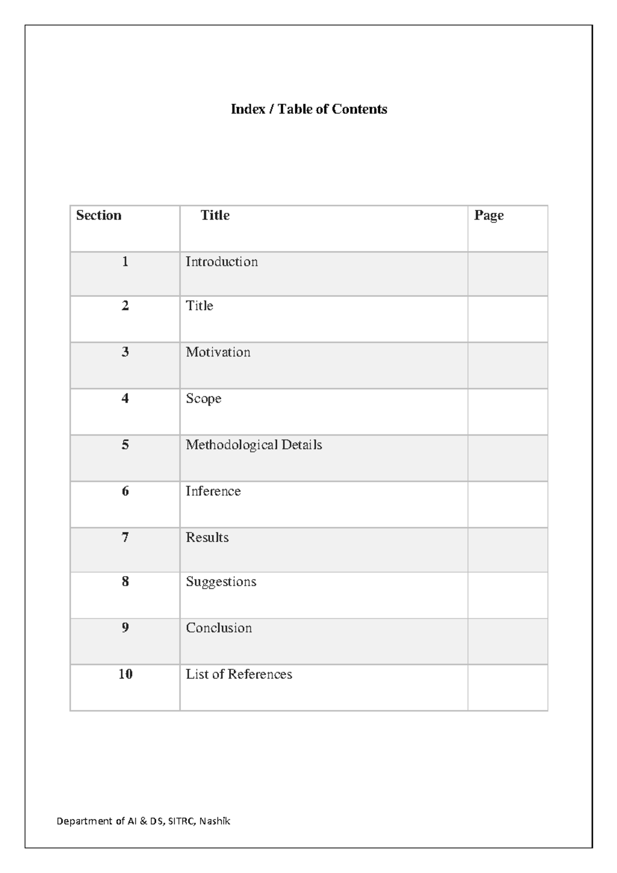 Internship Report Vaishnavi - Index / Table of Contents Section Title ...