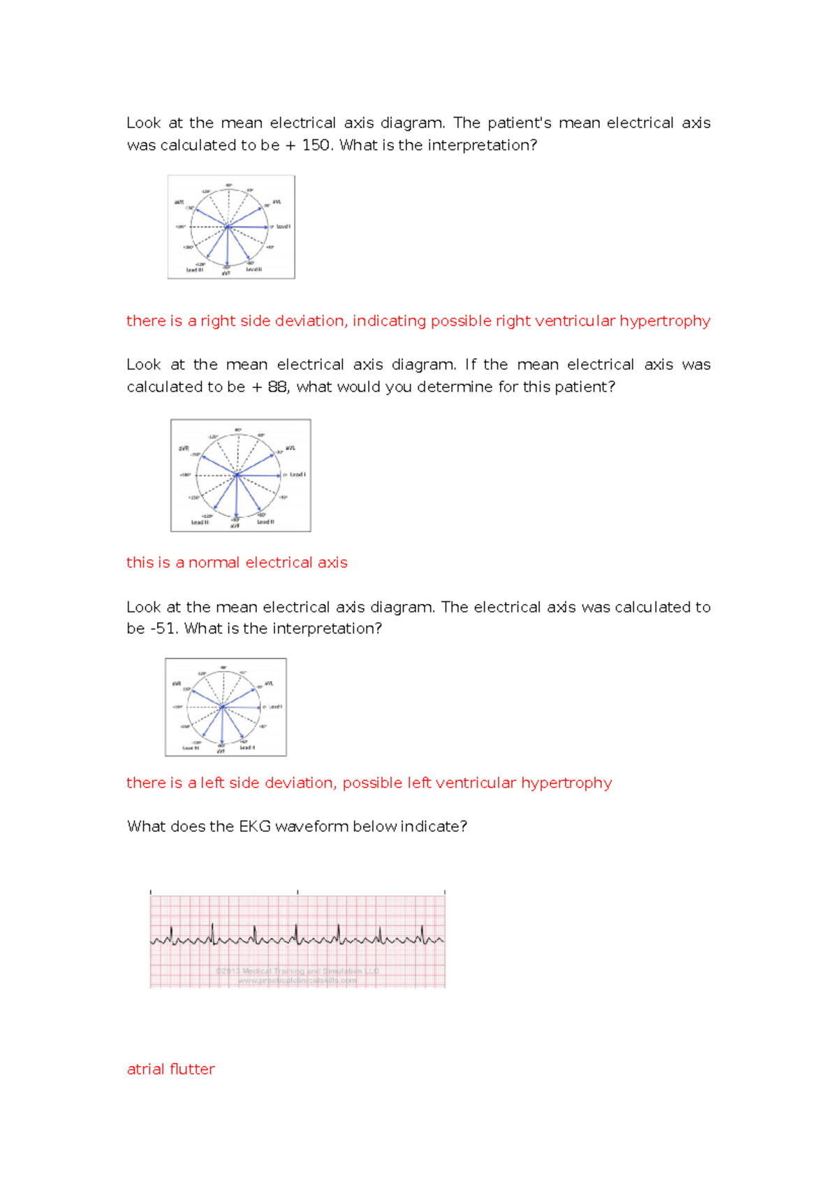 Lab Quiz #7 over EKG - Look at the mean electrical axis diagram. The ...
