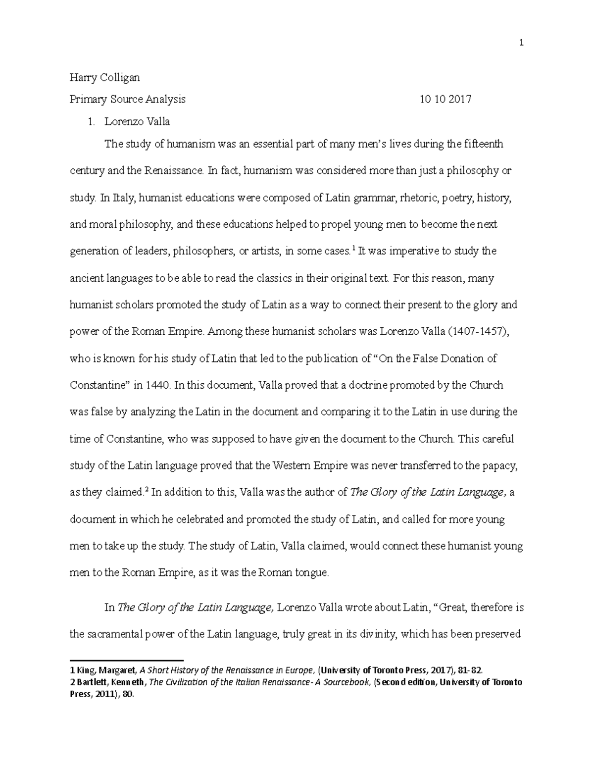 Primary Source Analysis of Renaissance Europe - Example - 1 Harry ...