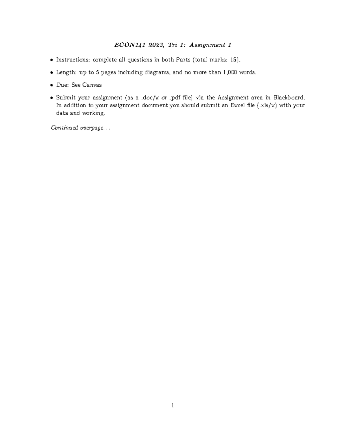 Econ141 Assignment 1 questions - ECON141 2023, Tri 1: Assignment 1 ...