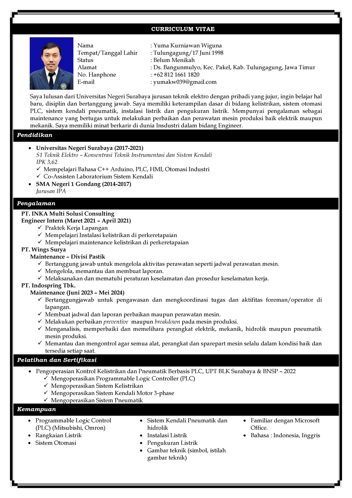 CV Yuma Kurniawan - fujikkkkkk - Nama : Yuma Kurniawan Wiguna Tempat ...