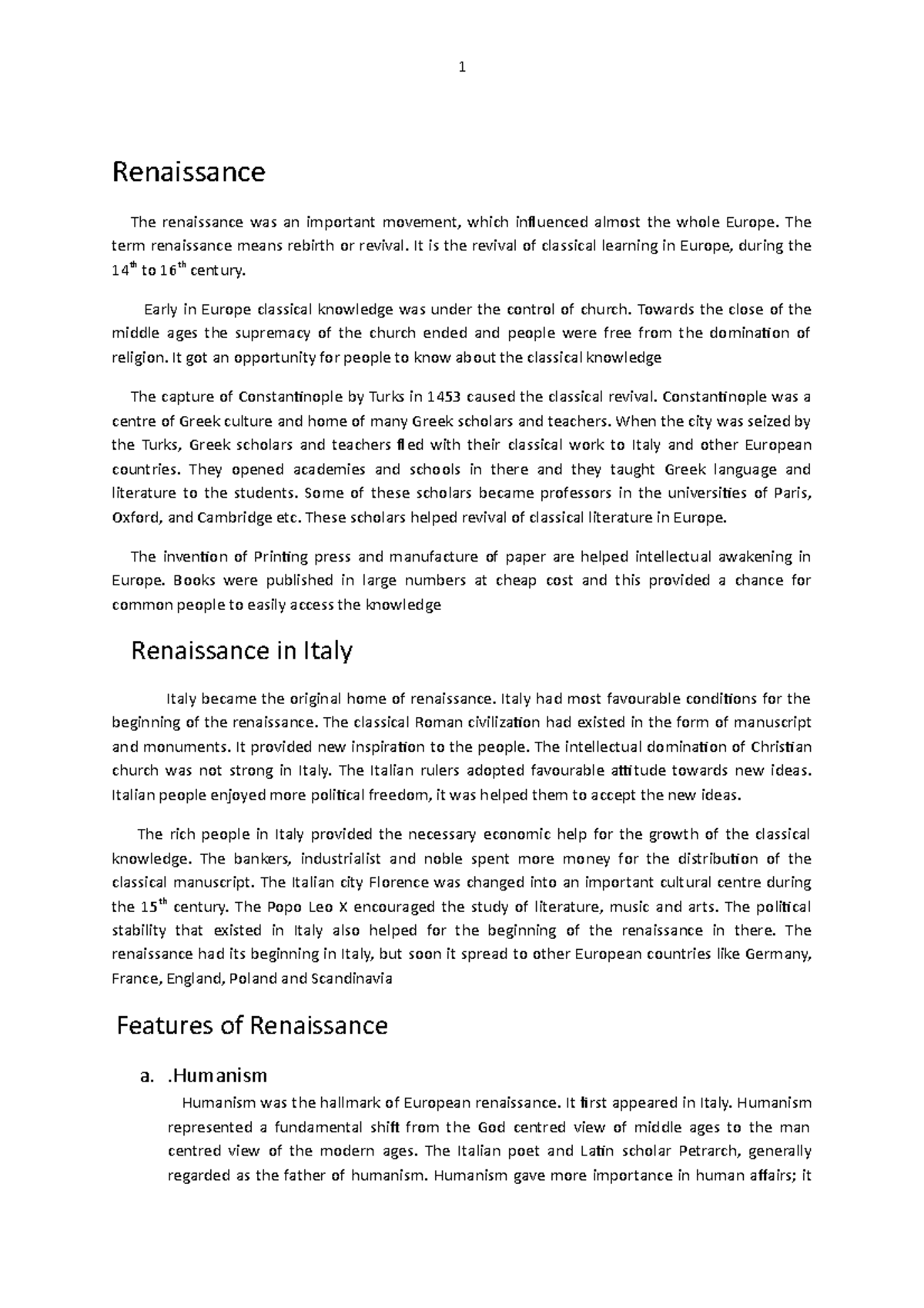 Renaissance pdf note - 1 Renaissance The renaissance was an important ...