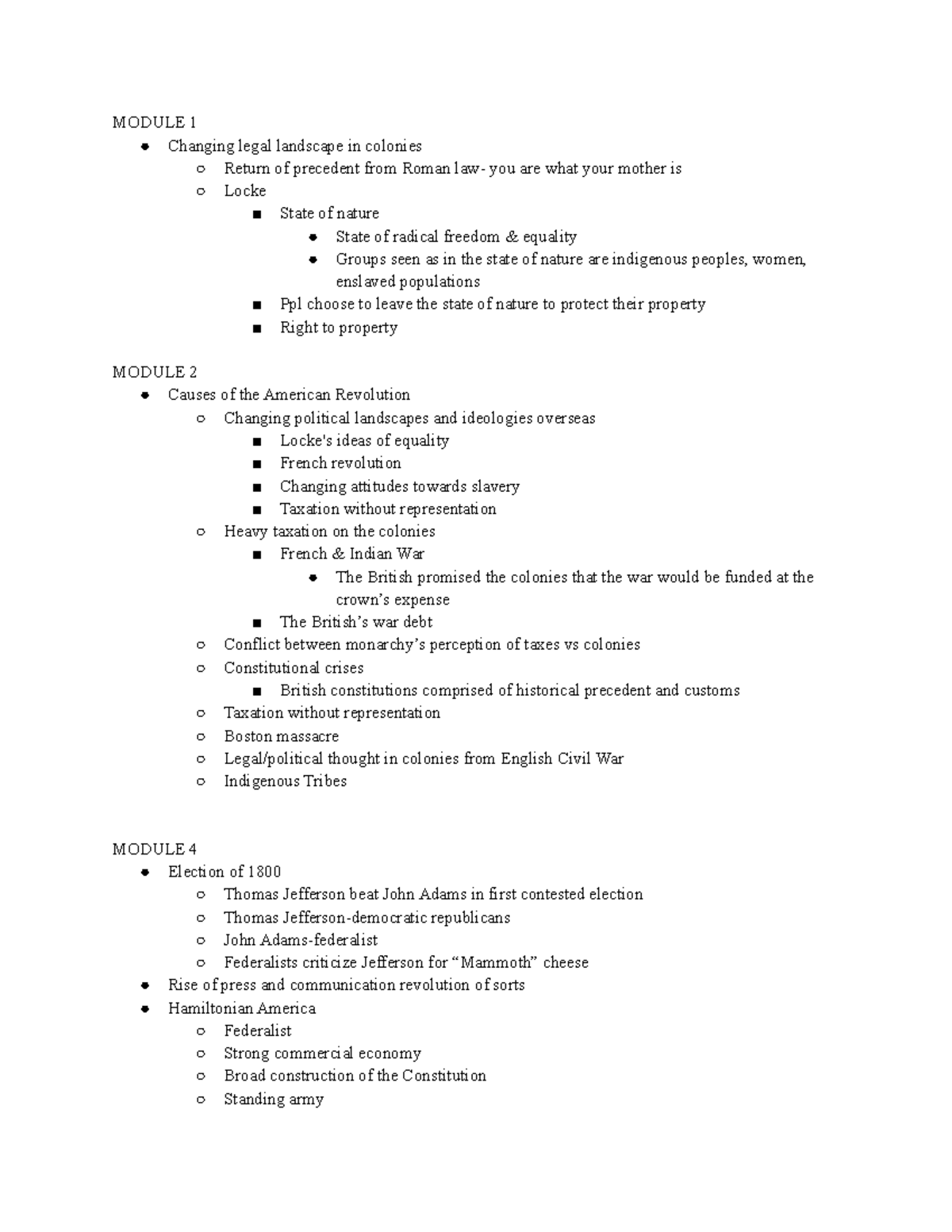 American History Notes - MODULE 1 Changing legal landscape in colonies ...