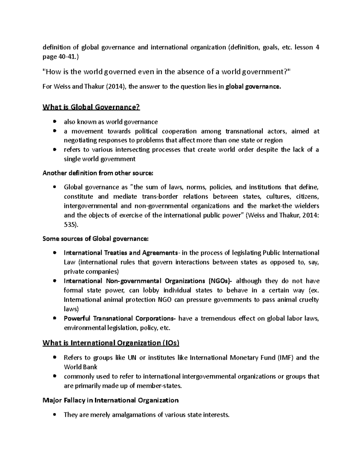 Global governance and International Organization - lesson 4 page 40-41 ...