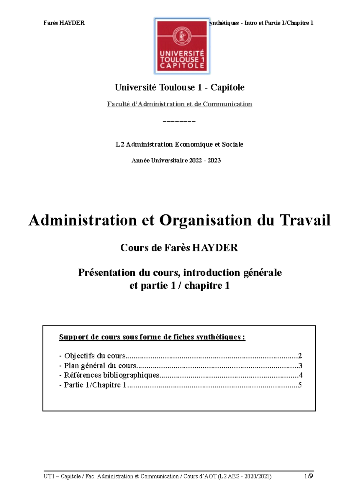 AOT Partie 1 Chapitre 1 Support synthétique de cours (6) - UT1 ...