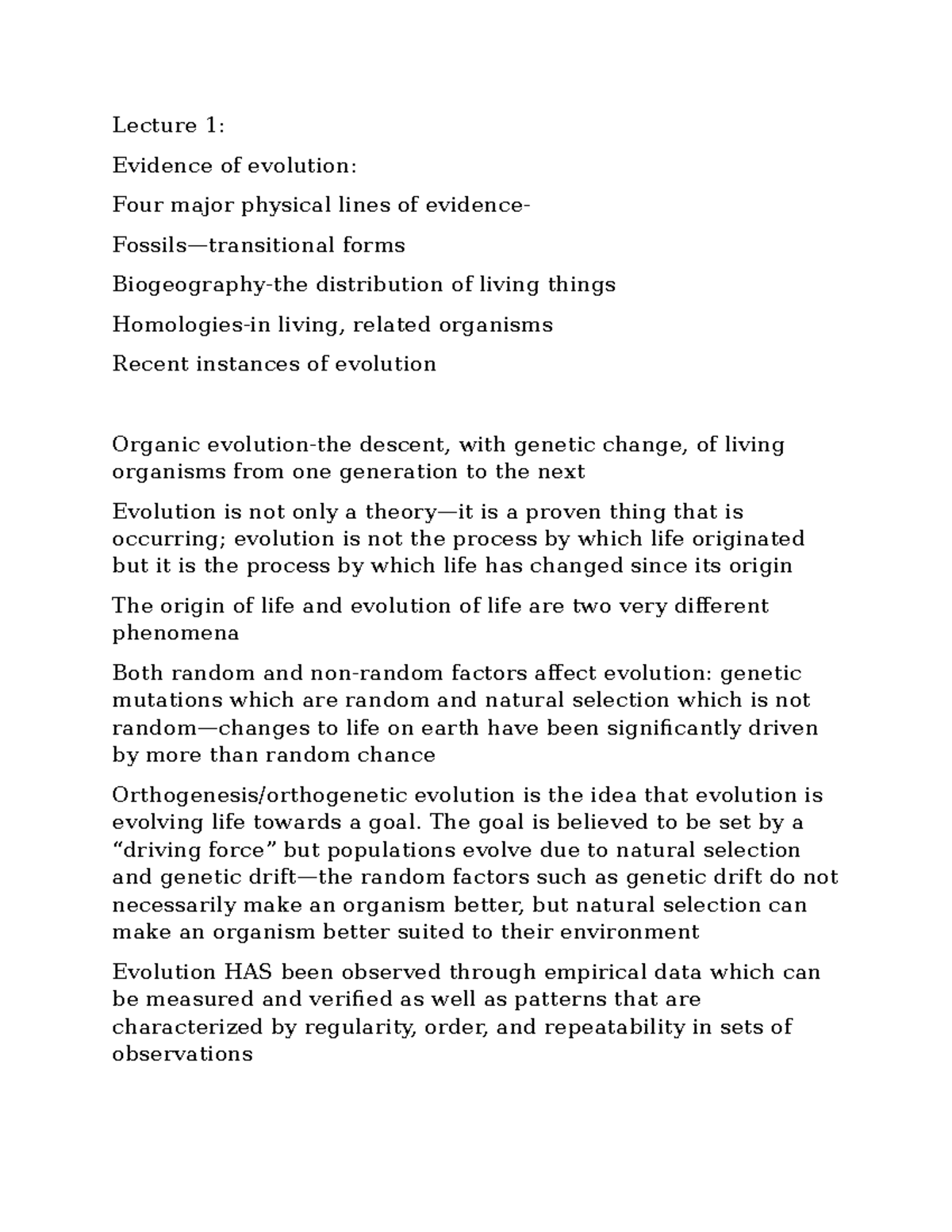 Bio 160 final - Lecture 1: Evidence of evolution: Four major physical ...