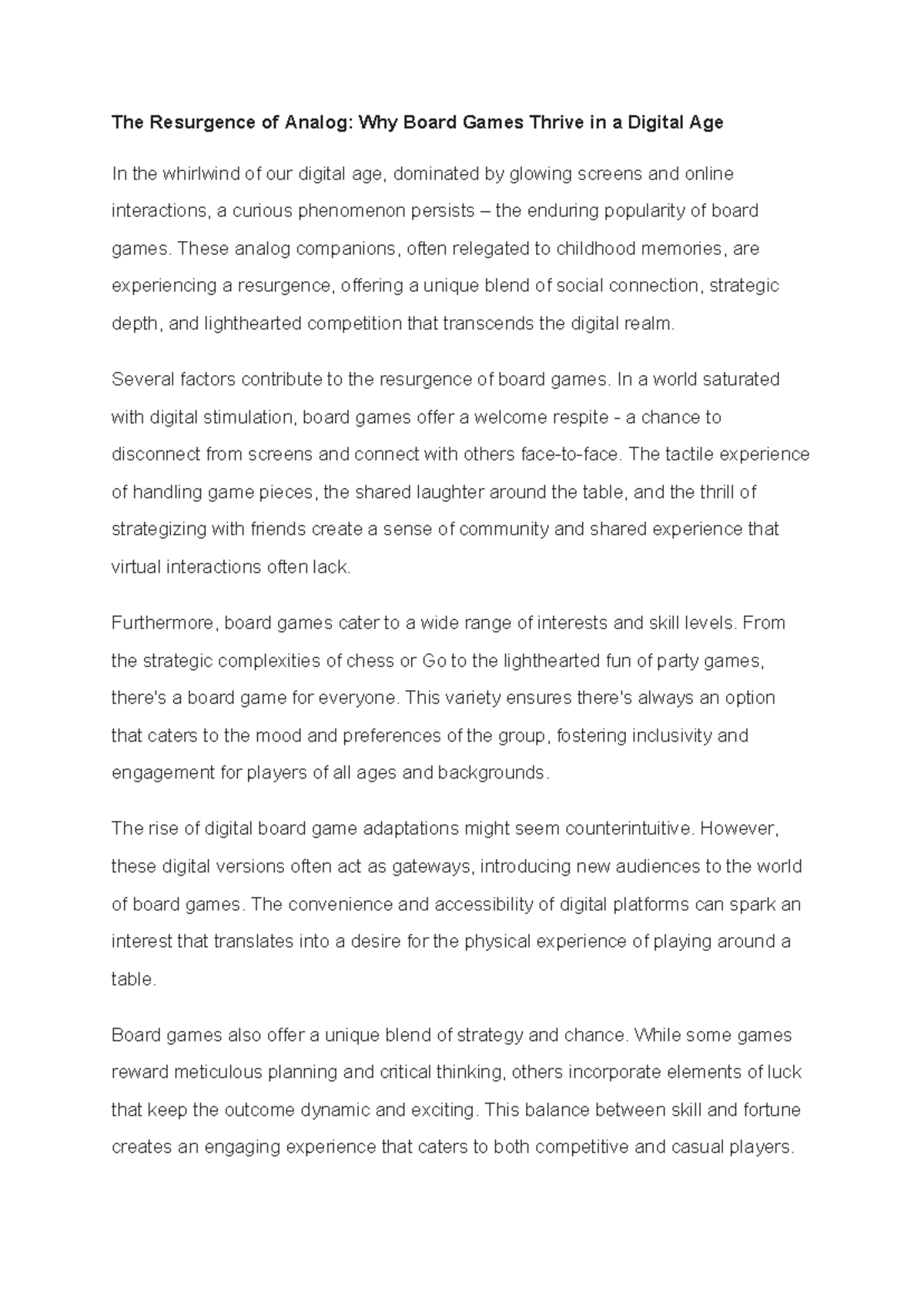 The Resurgence of Analog Why Board Games Thrive in a Digital Age - 2019 ...