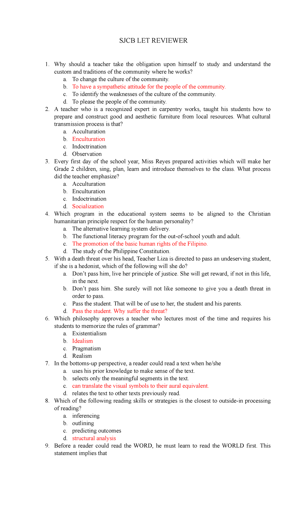 SJCB LET Reviewer - SJCB LET REVIEWER Why should a teacher take the ...