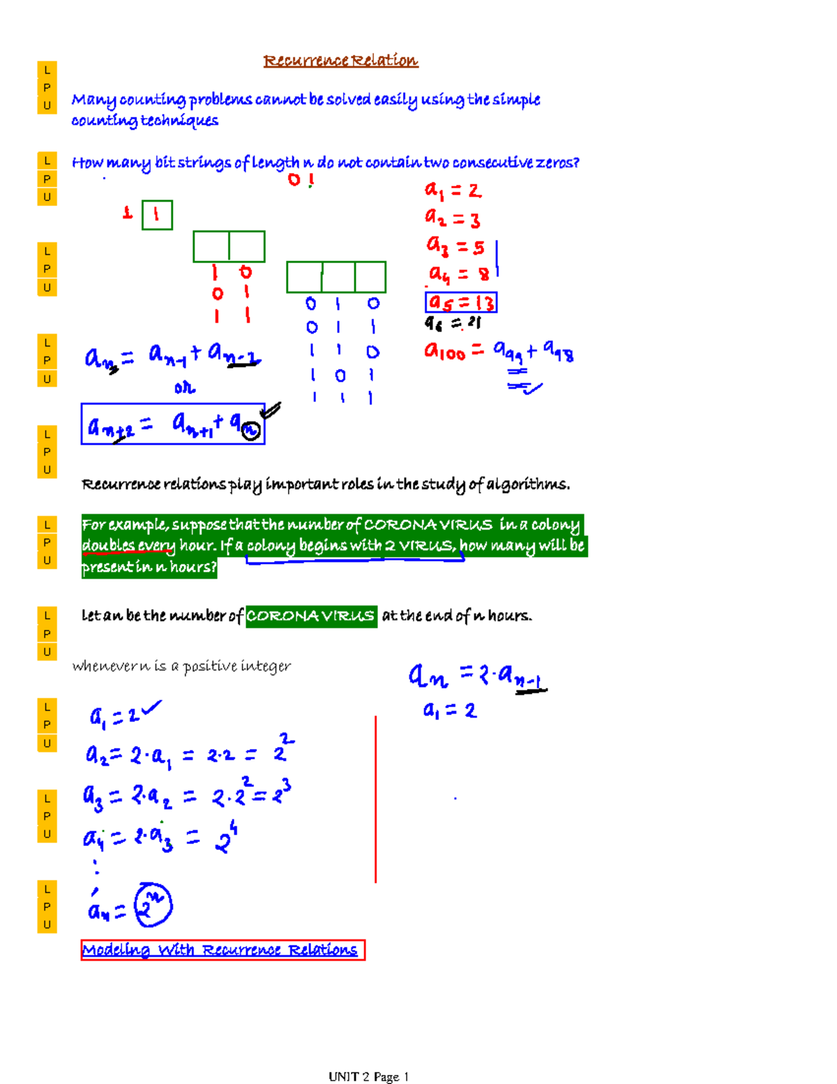 Unit2 Recurrence Relation 1 - Recurrence Relation Many counting problems cannot be solved easily ...