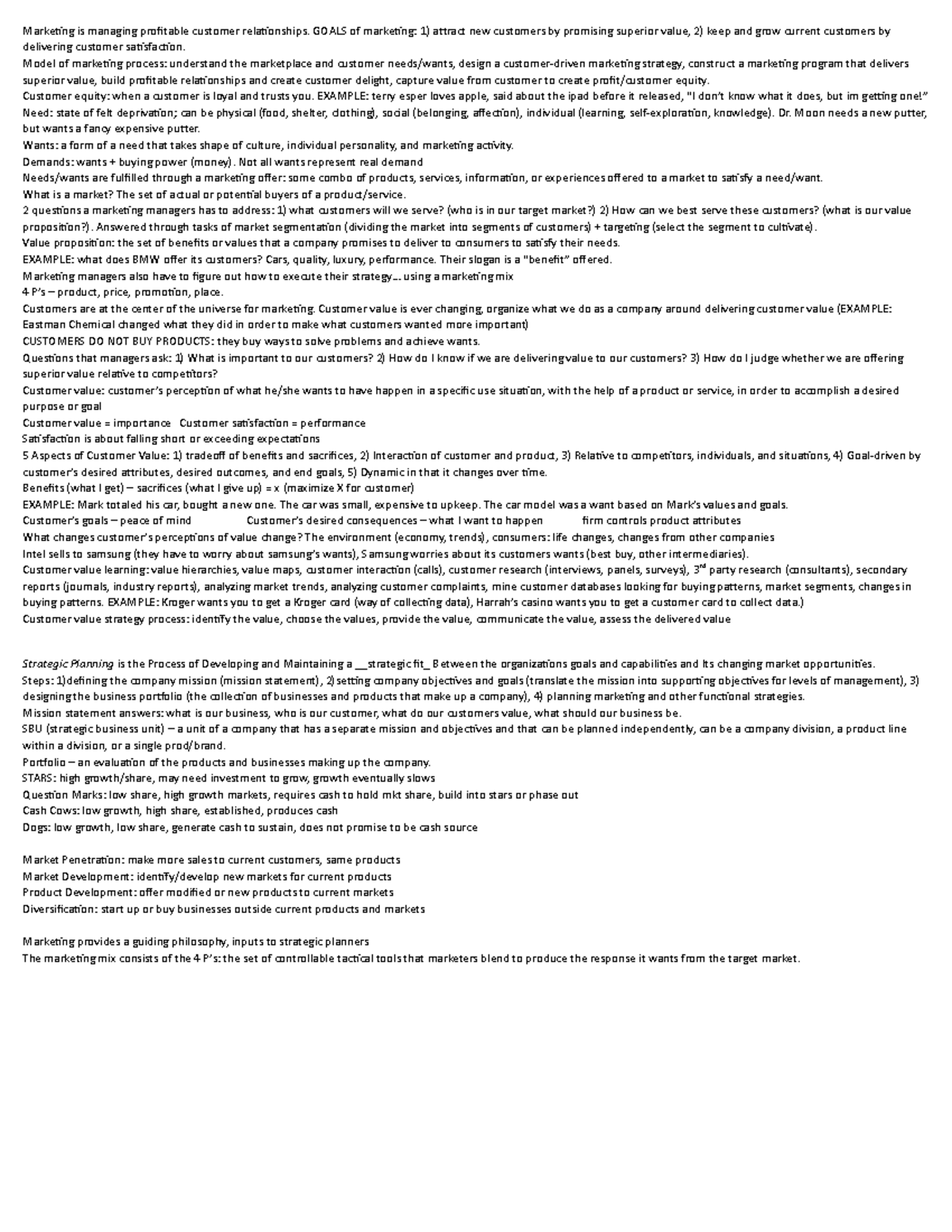 BUAD 332 Exam 1 Study Guide - Marketing is managing profitable customer ...