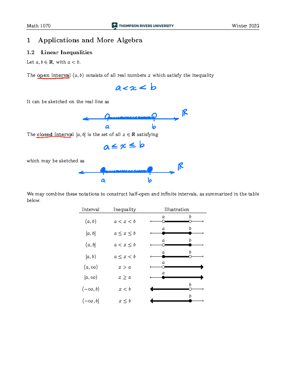 1.2 - Linear Inequalities - 03W23 - Math 1070 Winter 2023 ####### 1 ...
