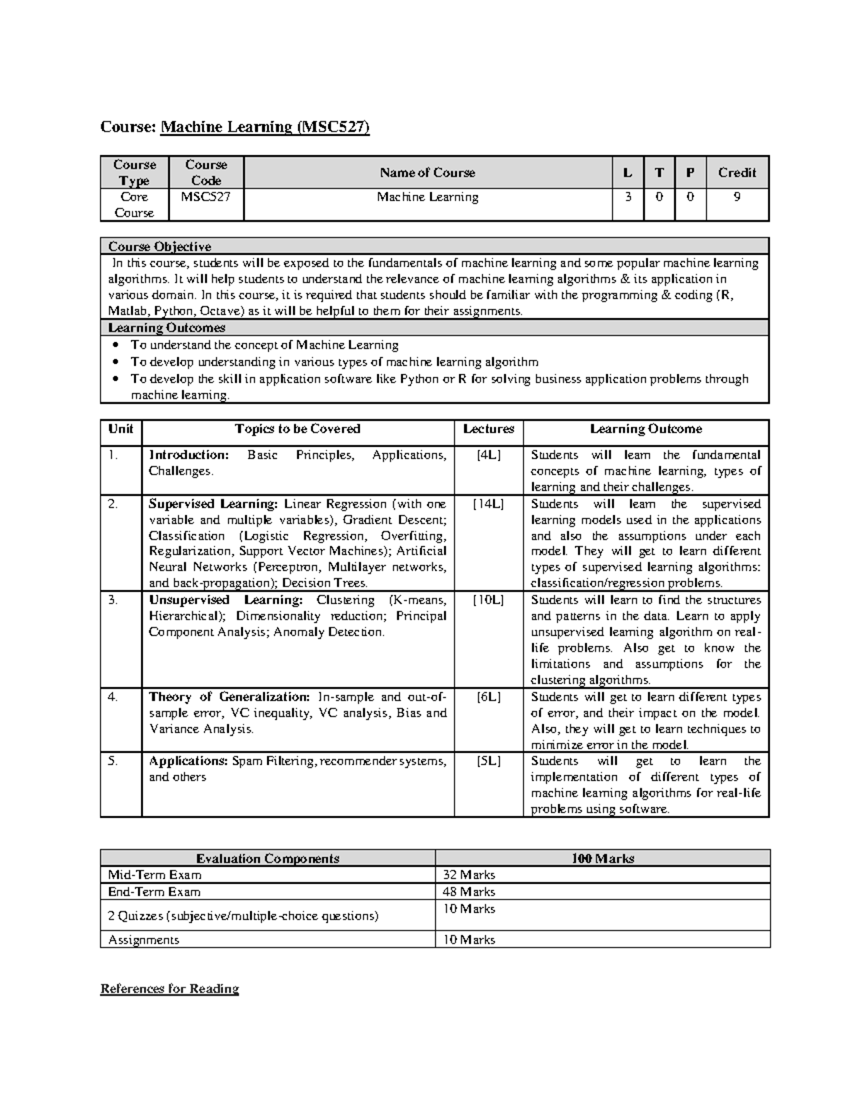 ML course Outline 1673246762115067028563 bbb82a9200e - Course: Machine ...
