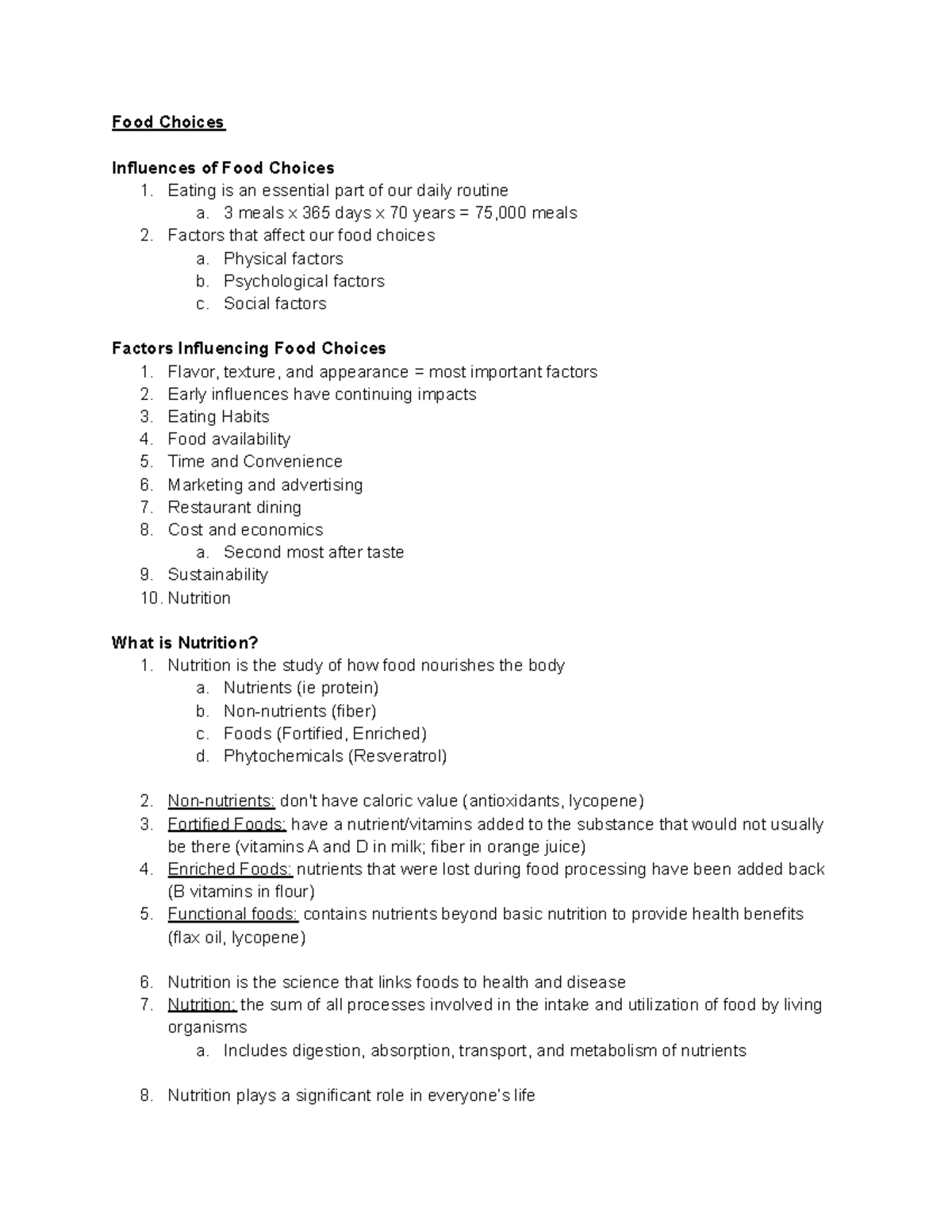 HP 230 Exam #1 - HP 230 Exam #1 - Food Choices Influences of Food ...