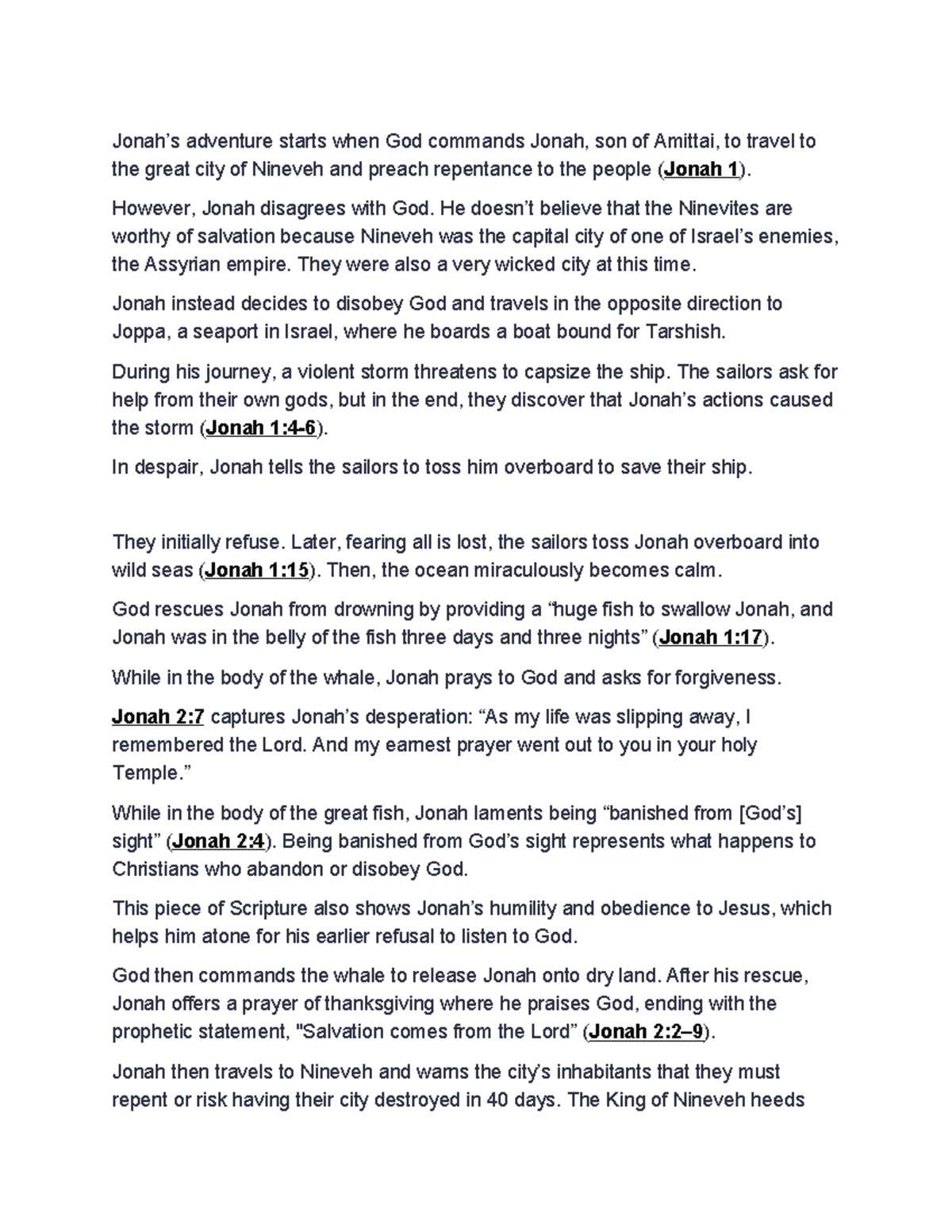 technical writing - Jonah’s adventure starts when God commands Jonah ...