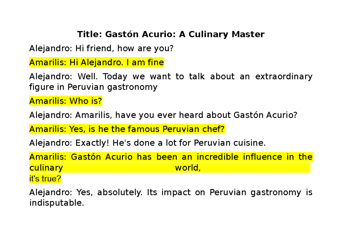 Gaston acurio TA 2 week 9 - Title: Gastón Acurio: A Culinary Master ...