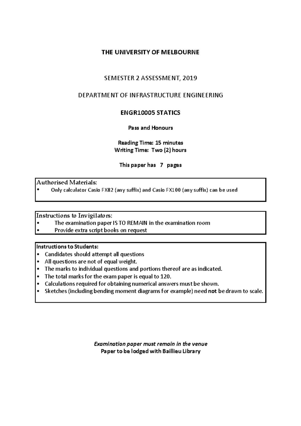 ENGR10005 S2 191015 1651 - THE UNIVERSITY OF MELBOURNE SEMESTER 2 ...