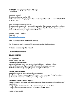 Unit structure - Notes - MGMT3346 Managing Organisational Change Unit ...