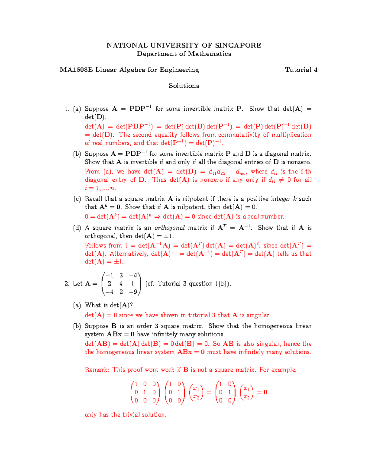 Tutorial 4(S) - NATIONAL UNIVERSITY OF SINGAPORE Department of Mathematics MA1508E Linear ...