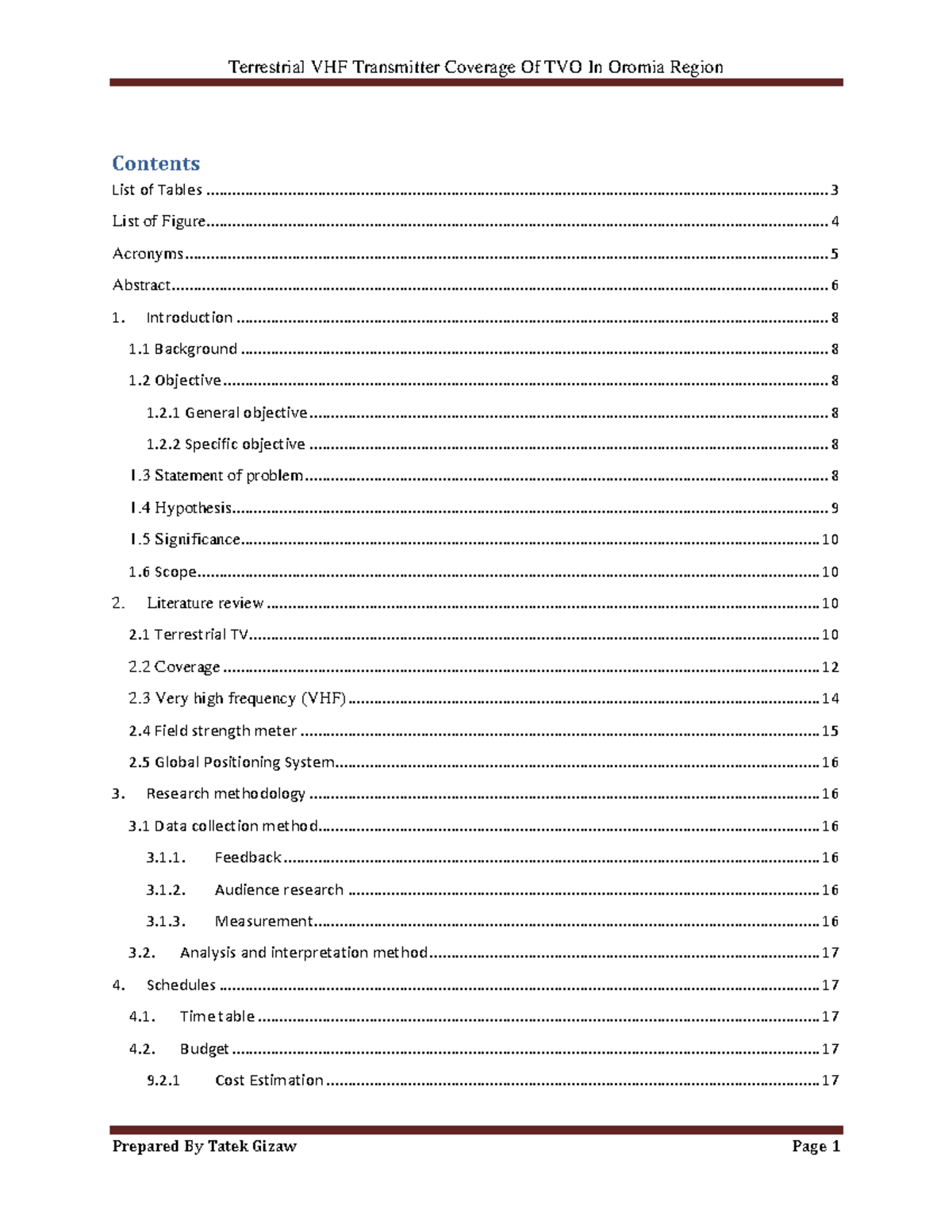 Msc thesis proposal - final - Contents List of Tables List of - Studocu