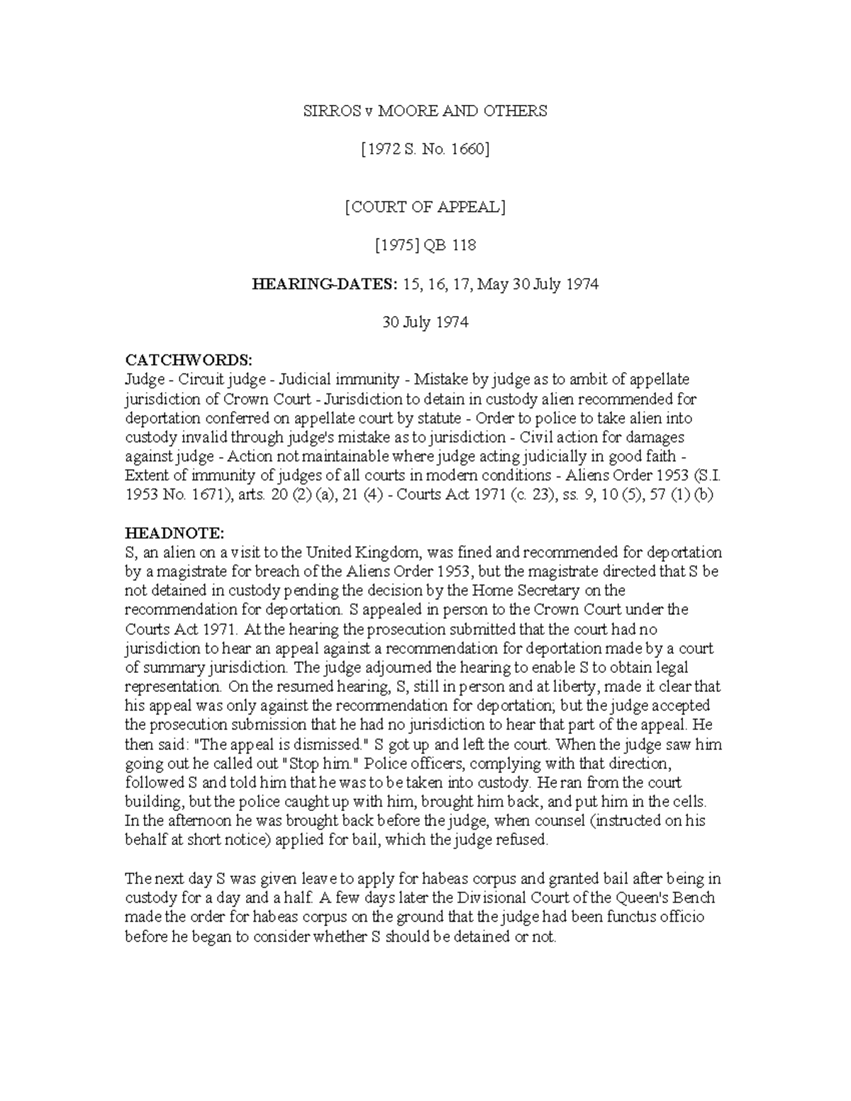 Sirros v Moore AND Others - SIRROS v MOORE AND OTHERS [1972 S. No. 1660 ...